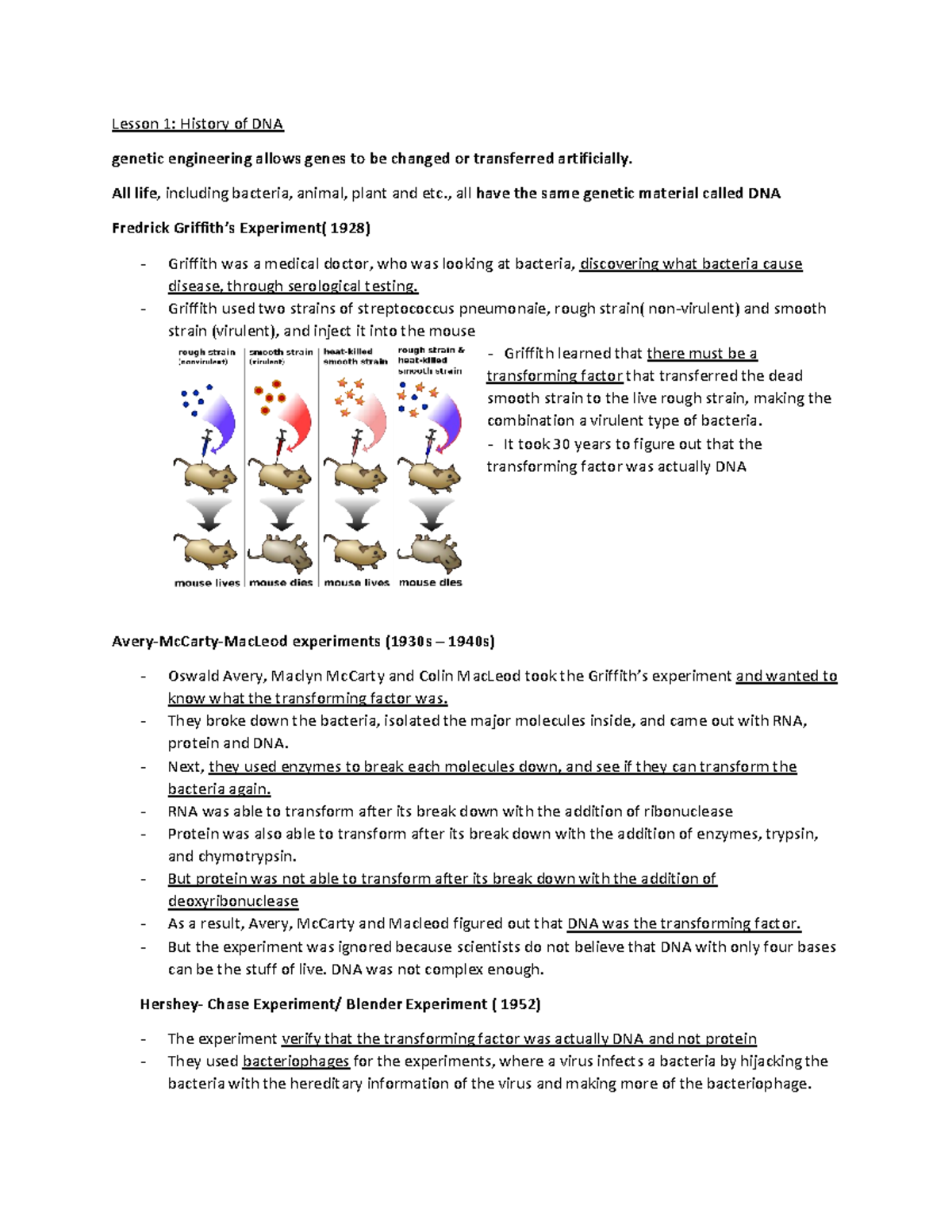 DNA, Genes, Genetic Notes - Lesson 1: History of DNA genetic ...