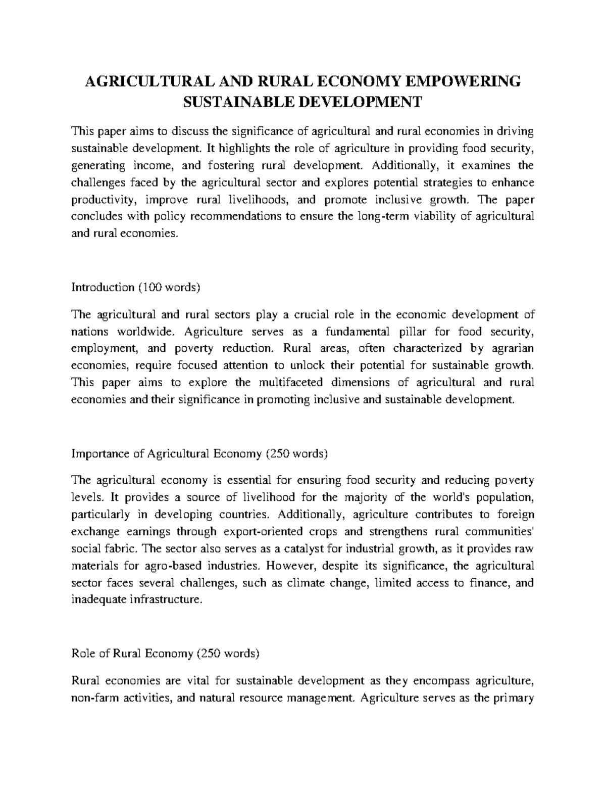 Agricultural AND Rural Economy Empowering Sustainable Development ...