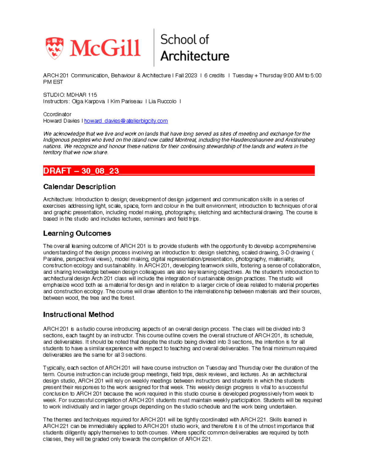 ARCH 201 Syllabus FALL 2023 - ARCH 201 Communication, Behaviour ...