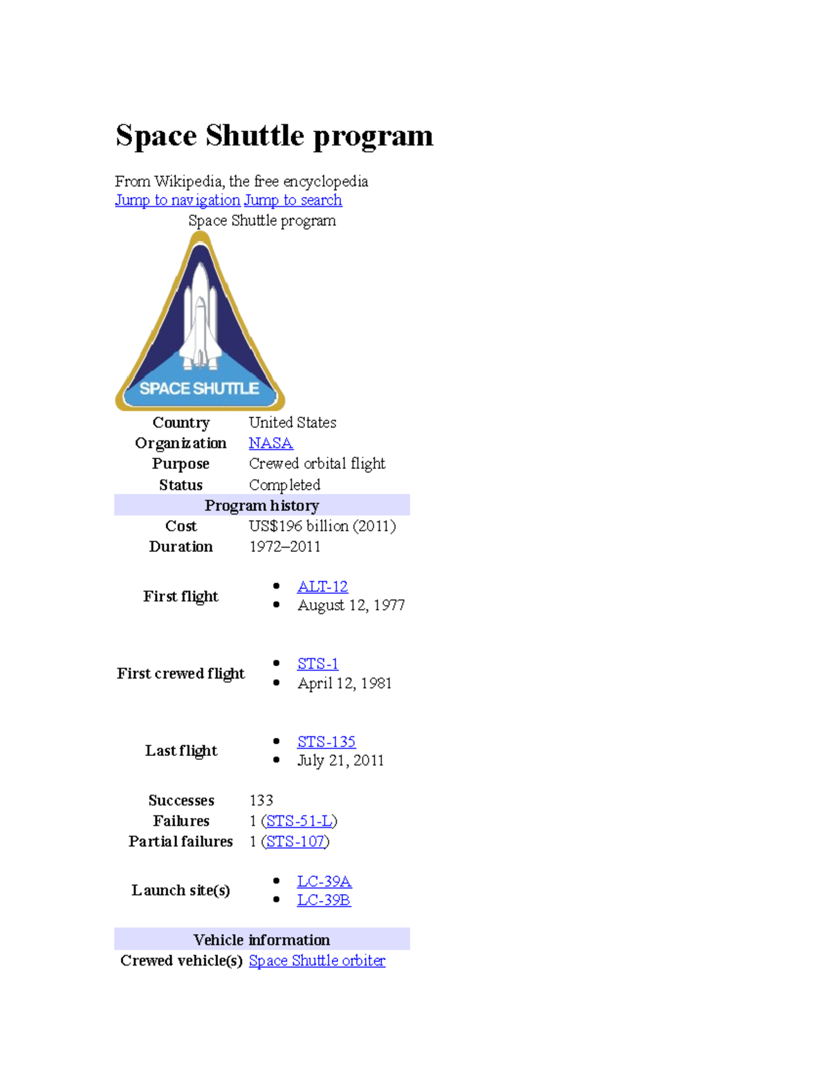 The Space Shuttle program was the fourth human spaceflight program ...