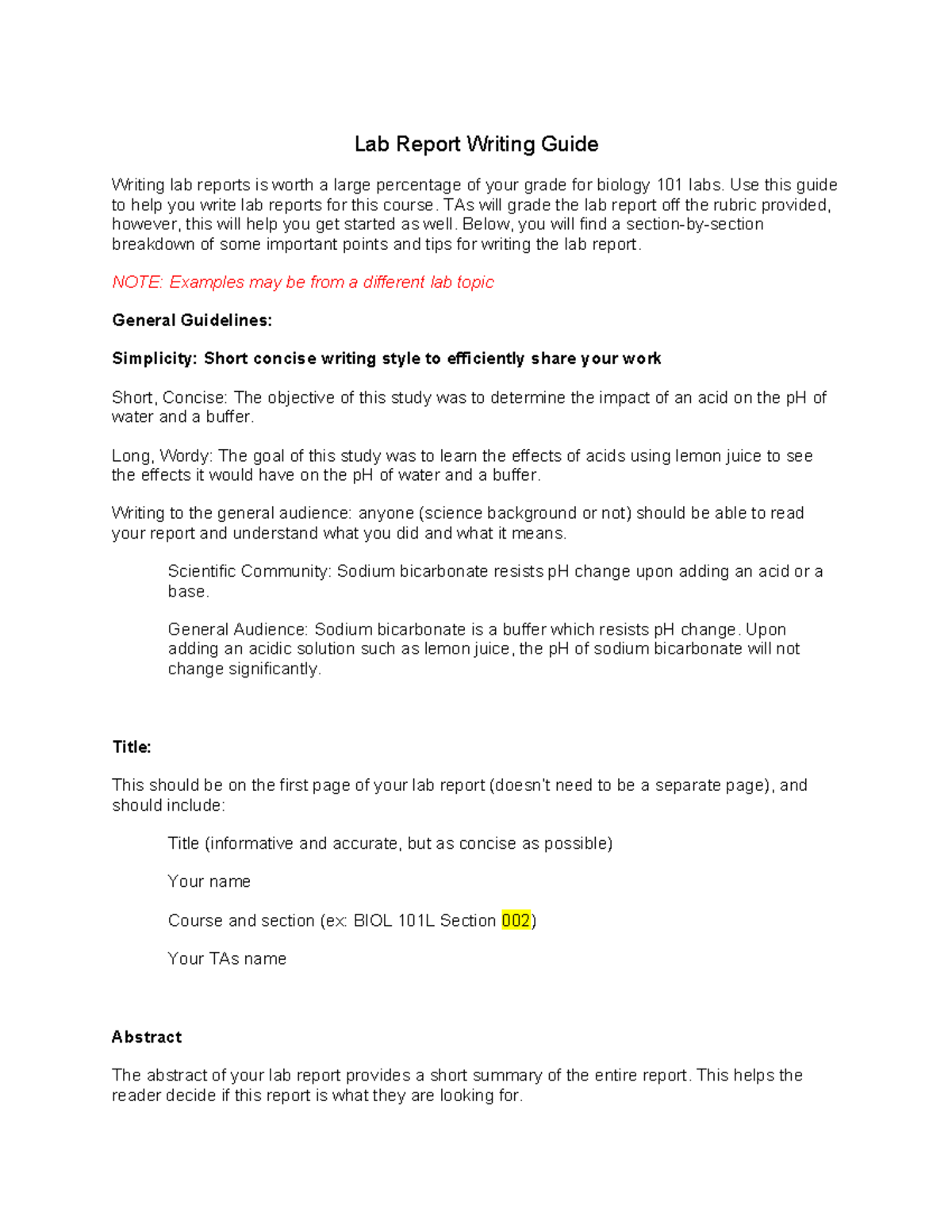 General Writing Guide AC 2024 - Lab Report Writing Guide Writing lab reports is worth a large ...