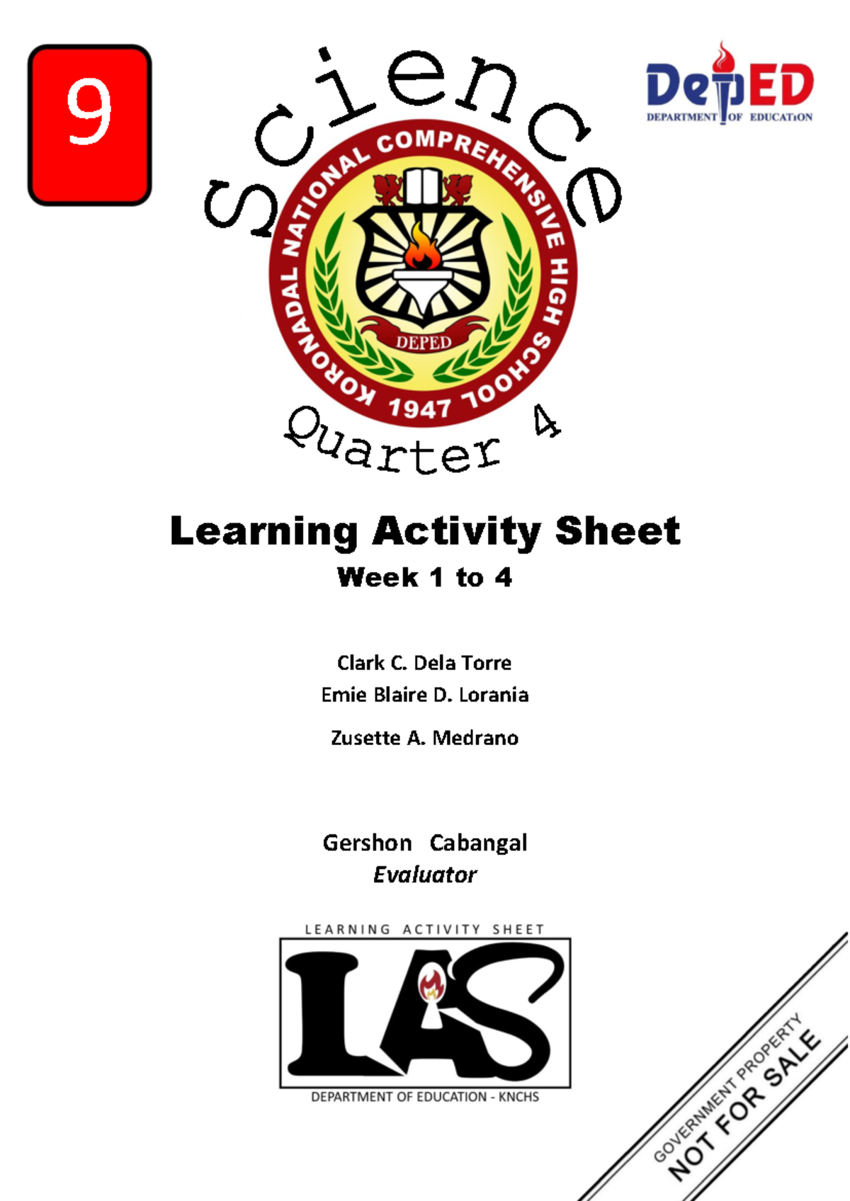 Q4 Science 9 LAS week 1 4 - 9 Learning Activity Sheet Week 1 to 4 Clark ...