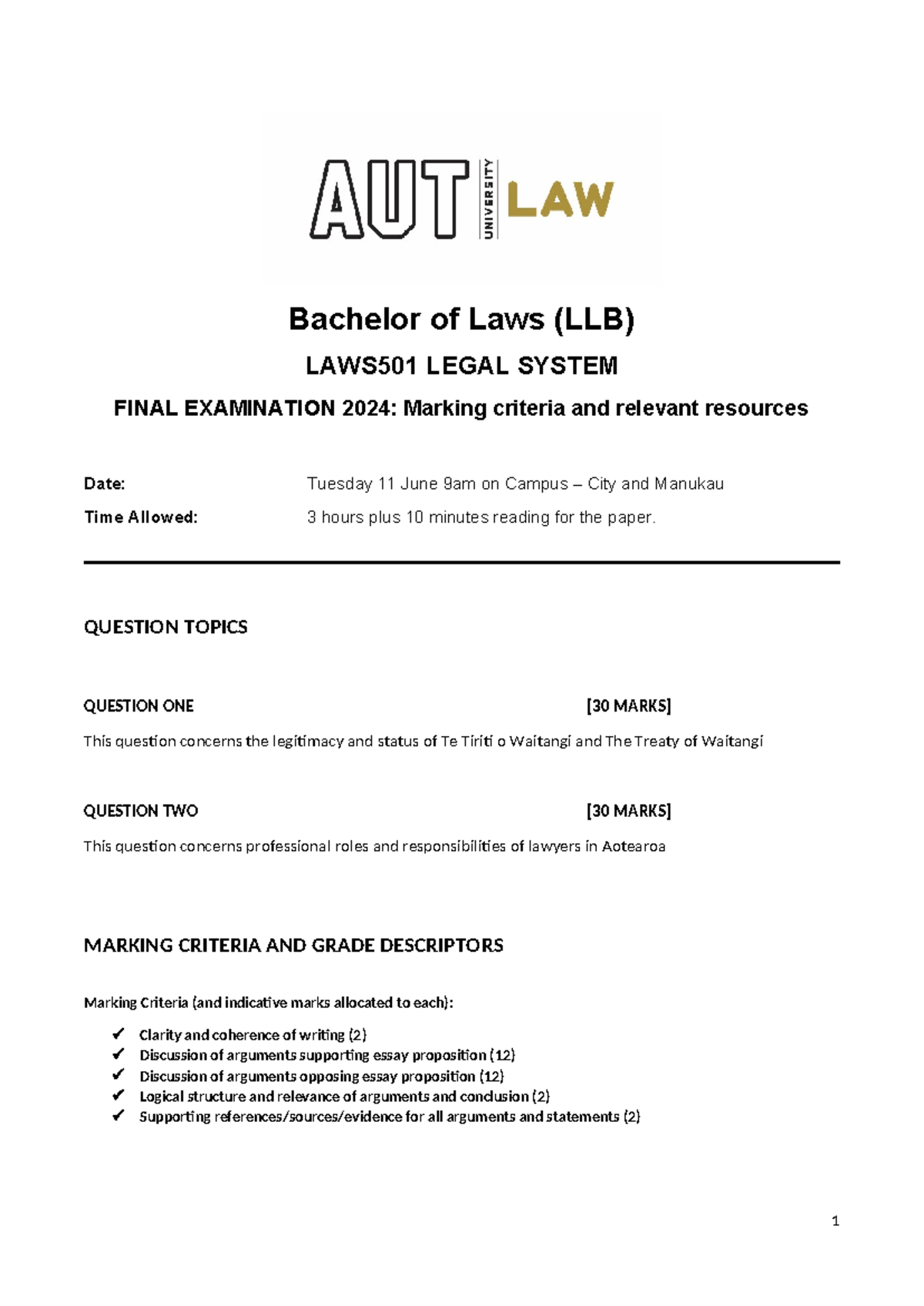 Final exam info for students 2024 marking criteria and reading list-2 ...