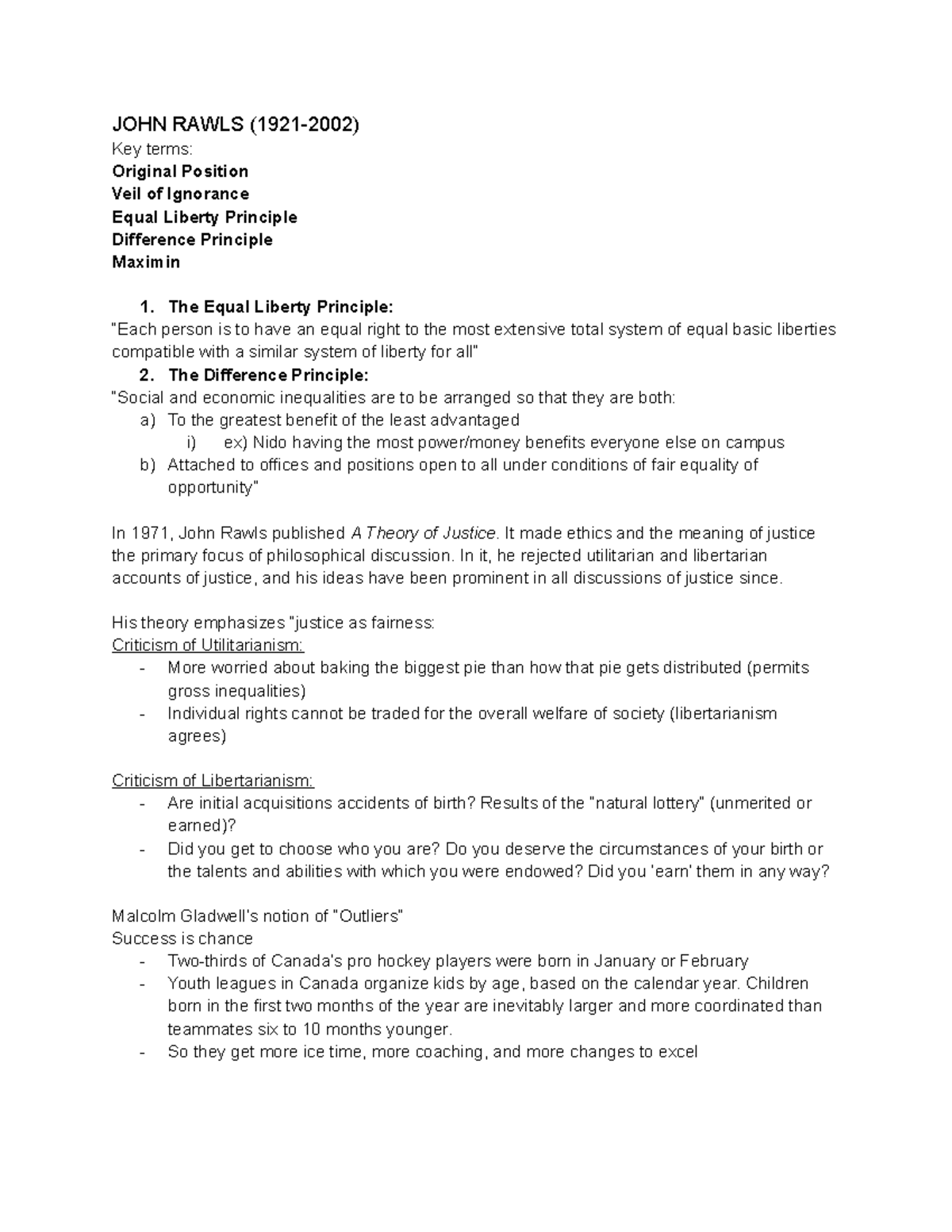 John Rawls - JOHN RAWLS (1921-2002) Key terms: Original Position Veil ...