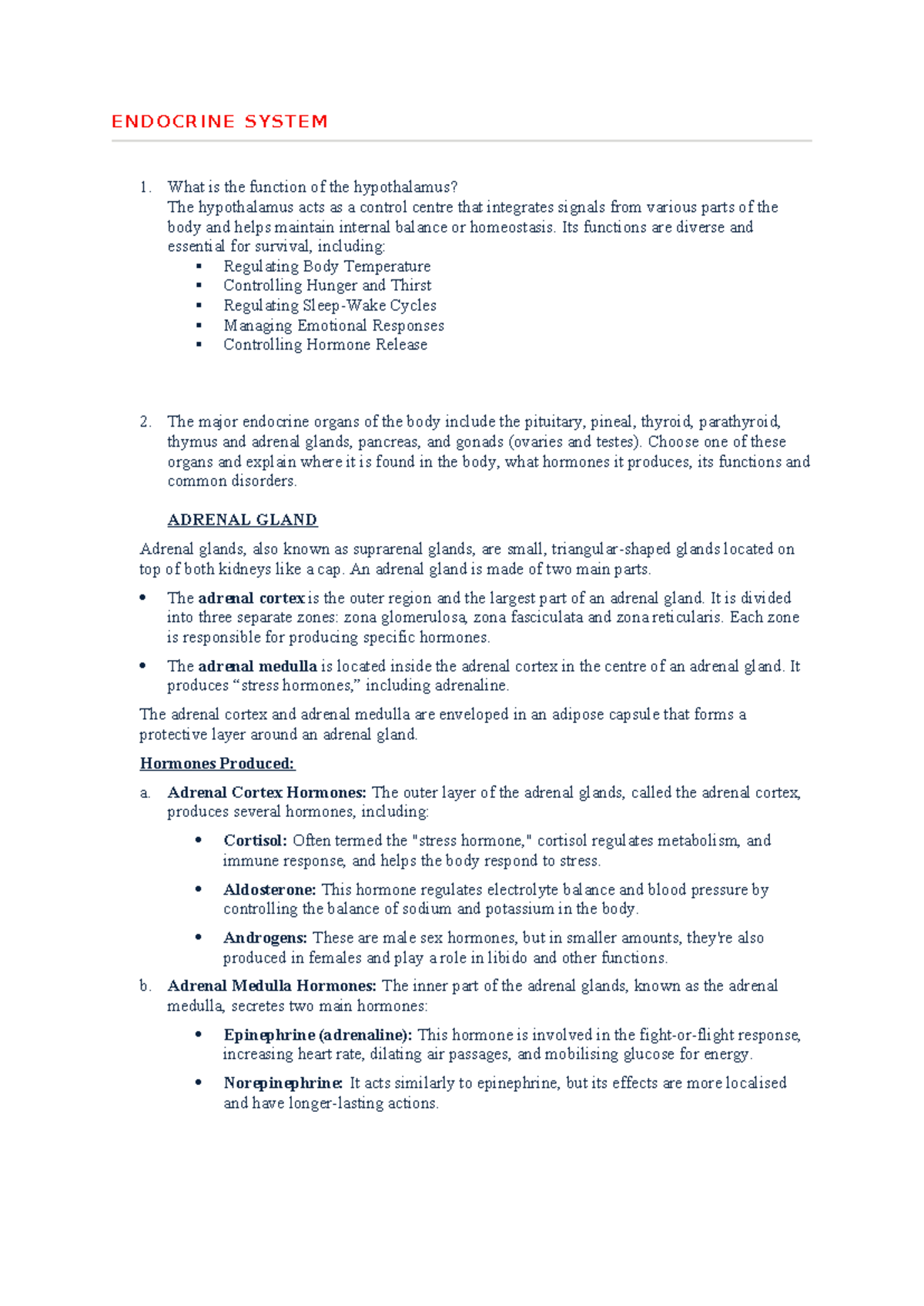 Module 8 Online Worksheet - ENDOCRINE SYSTEM 1. What is the function of ...