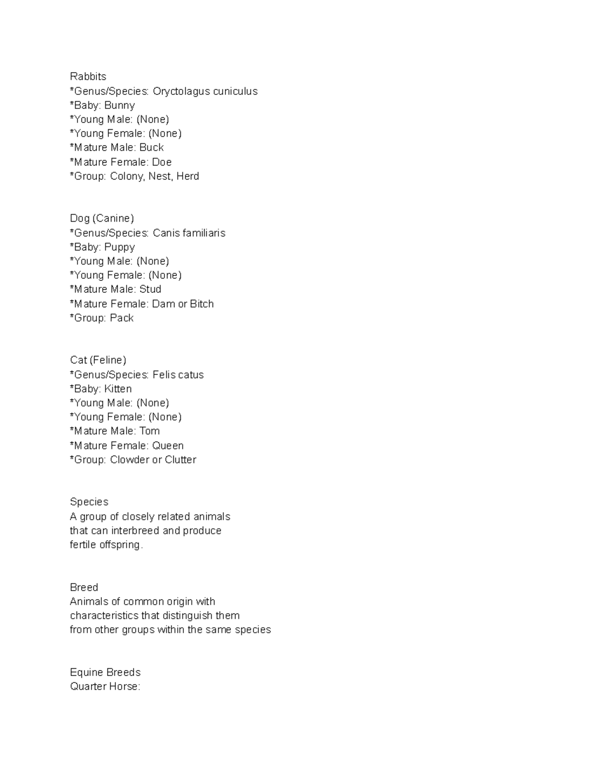 Animal science notes 4 - Rabbits *Genus/Species: Oryctolagus cuniculus ...