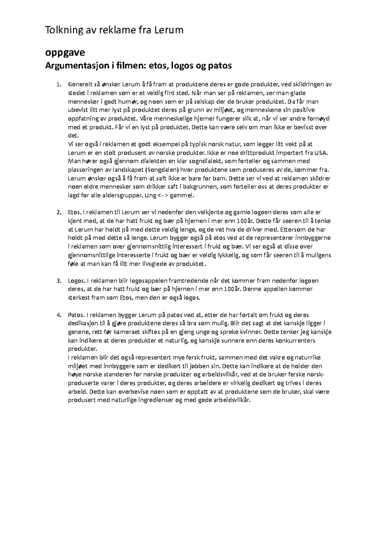Lerum reklame - Tolkning av reklame fra Lerum oppgave Argumentasjon i ...