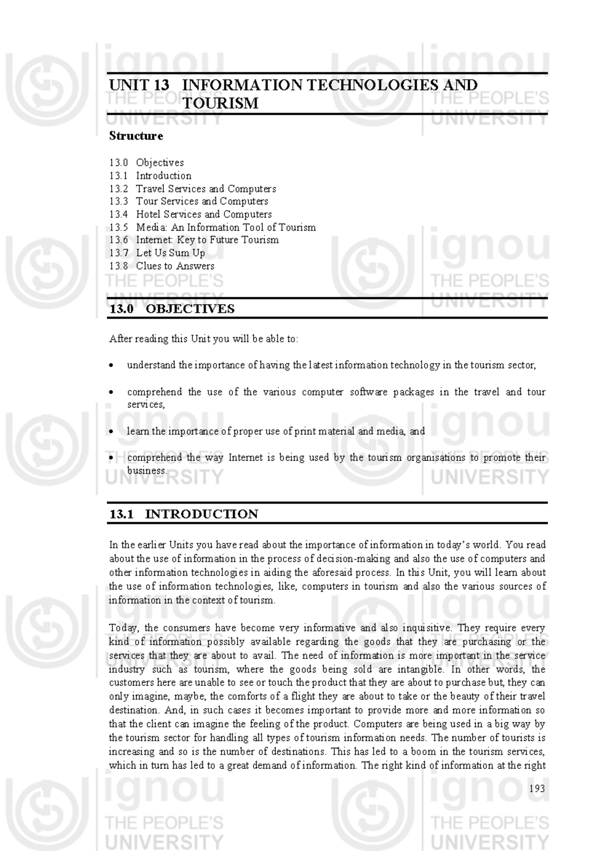Information Technologies AND Tourism - UNIT 13 INFORMATION TECHNOLOGIES ...