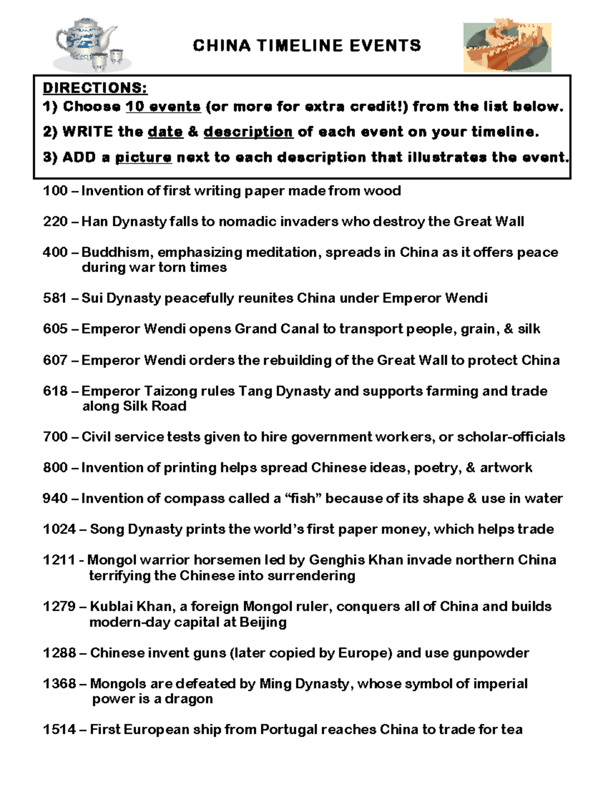 China Timeline Mini Project-1 - CHINA TIMELINE EVENTS DIRECTIONS ...