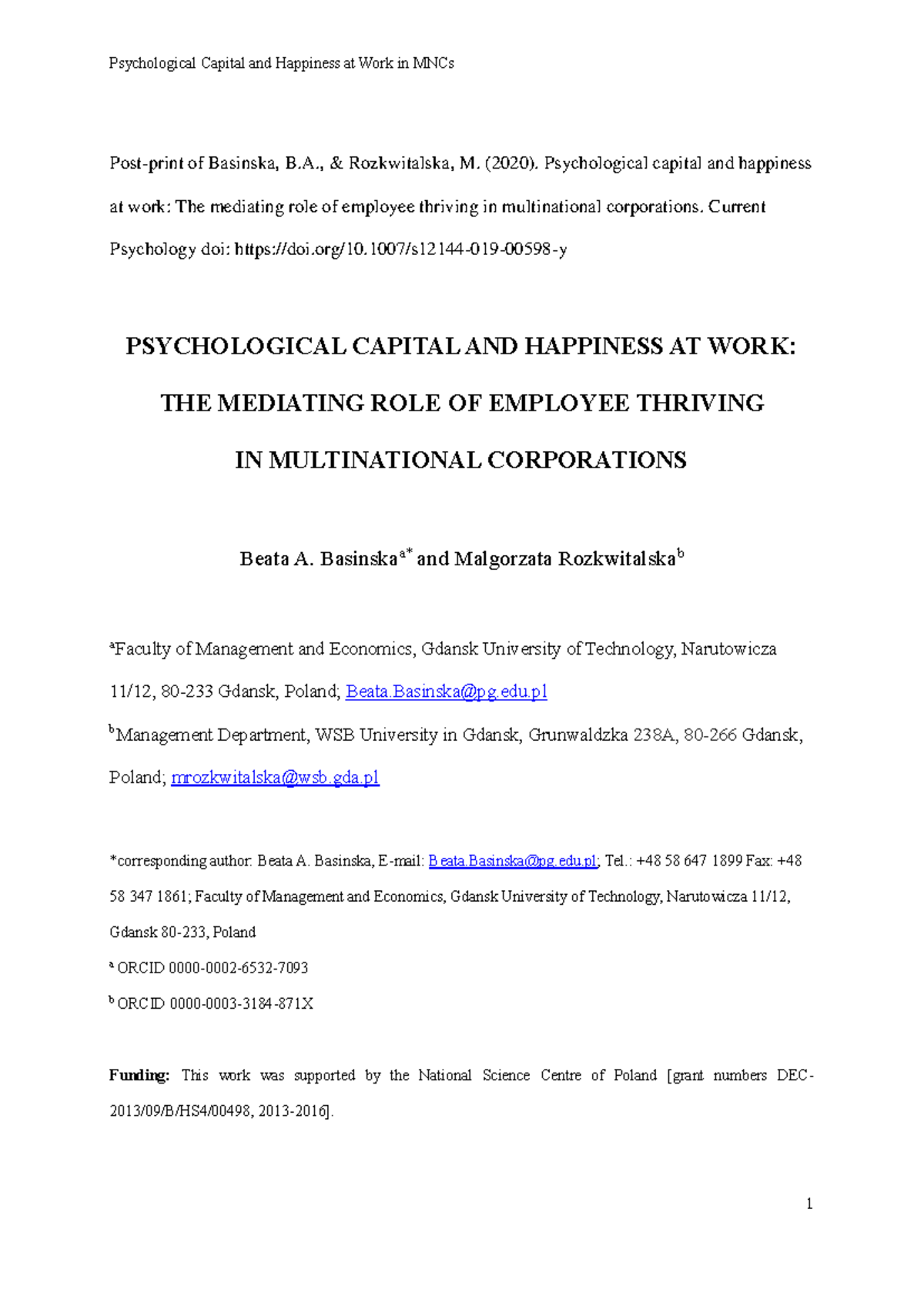 Chapter 1 Business Communication BBDM 1013 - Post-print of Basinska, B., & Rozkwitalska, M ...