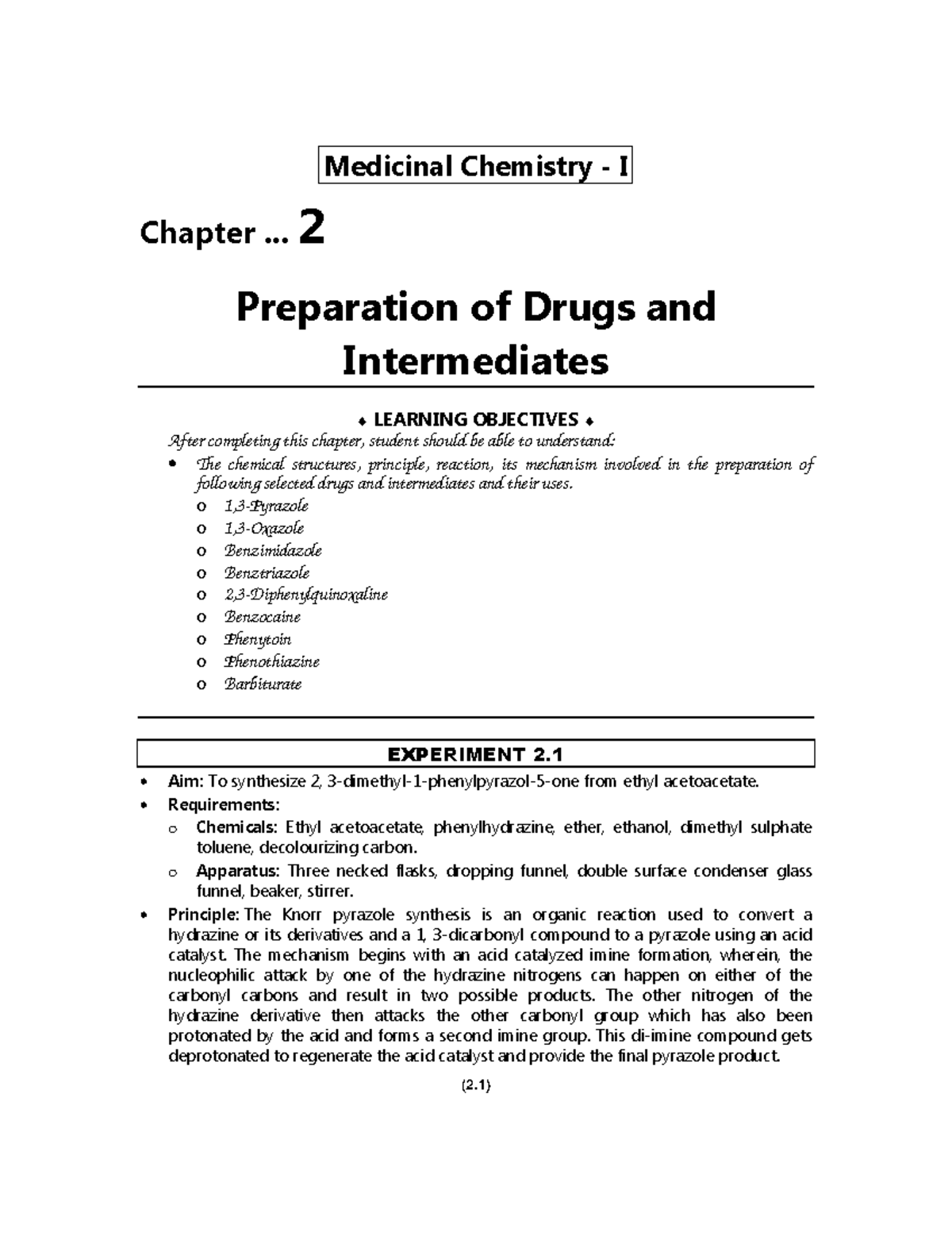 Ch. 2 - (2) Medicinal Chemistry - I Chapter ... 2 Preparation of Drugs ...