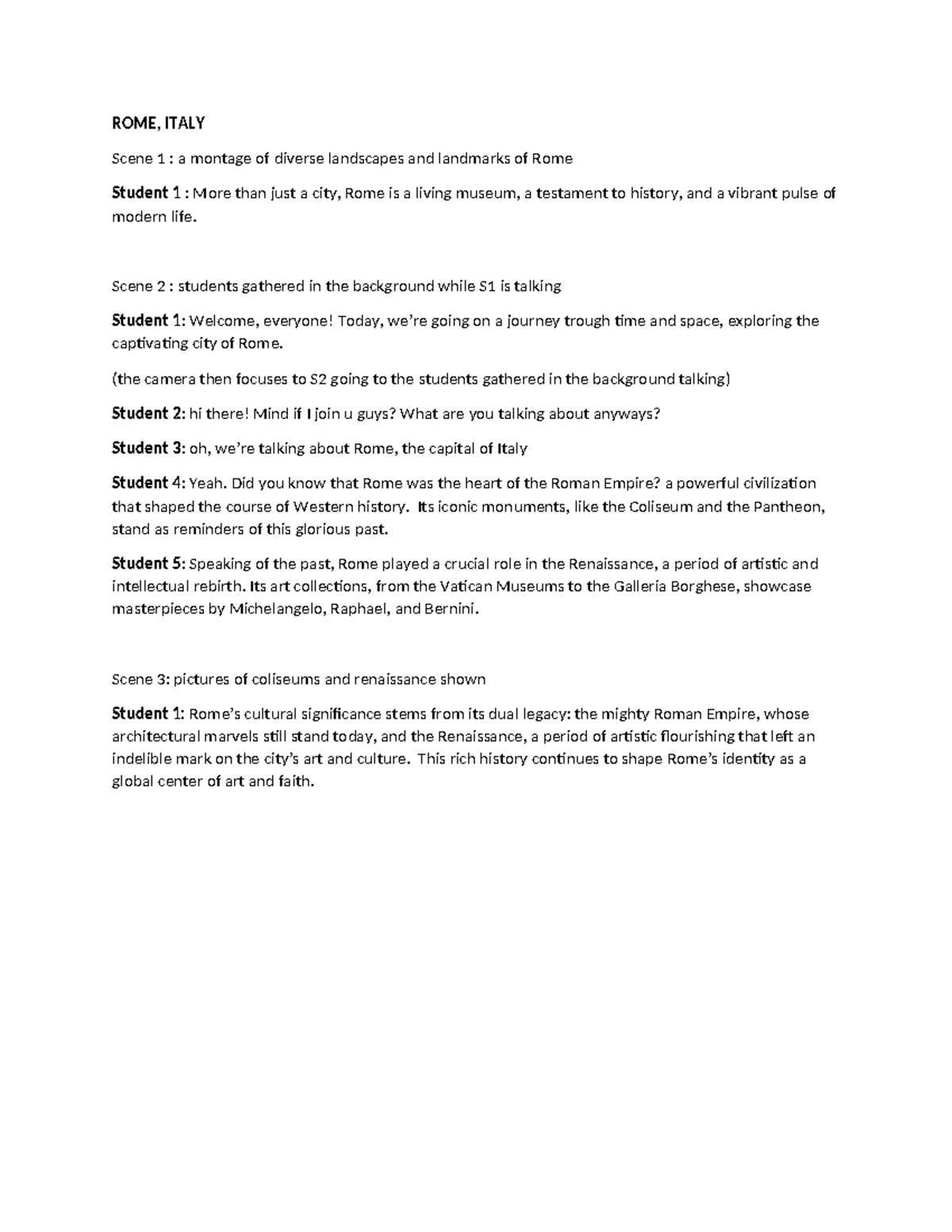 Contemp Script Draft 1 - ROME, ITALY Scene 1 : a montage of diverse ...