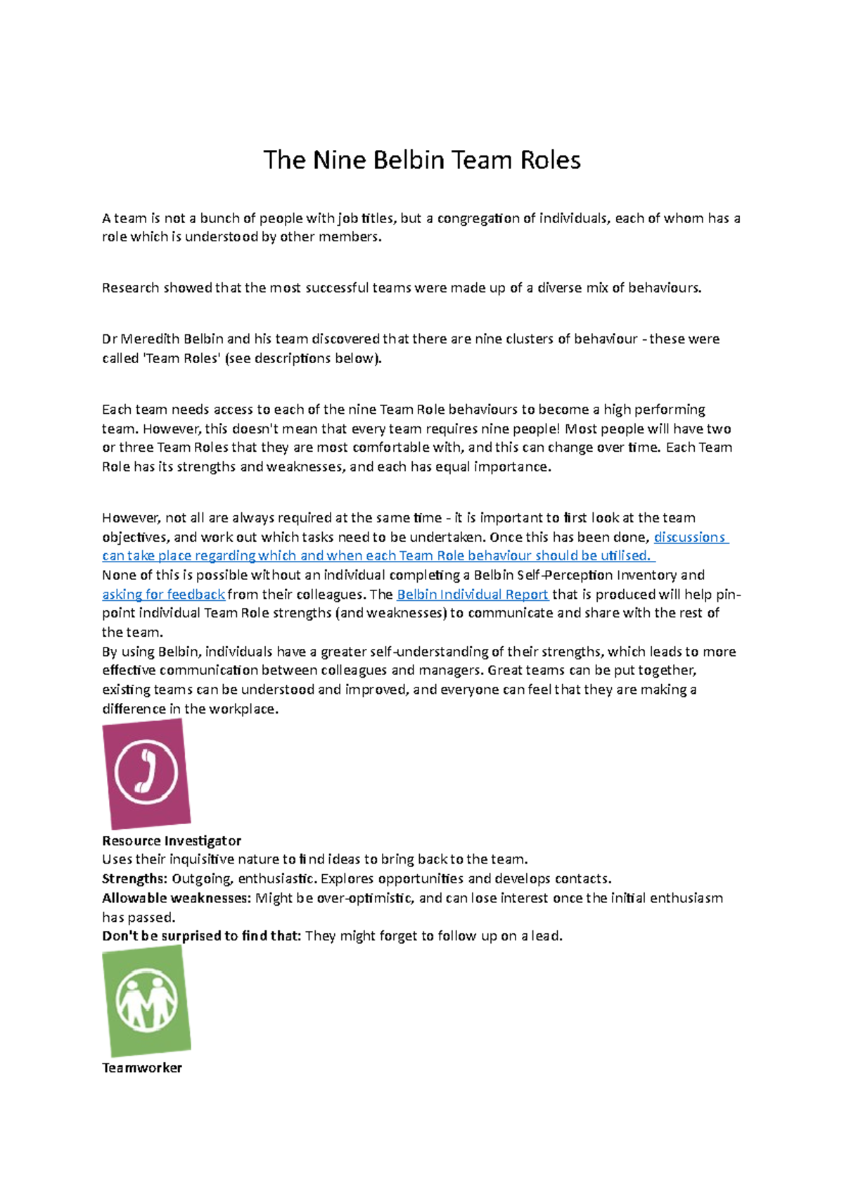 The Nine Belbin Team Roles - Research showed that the most successful ...