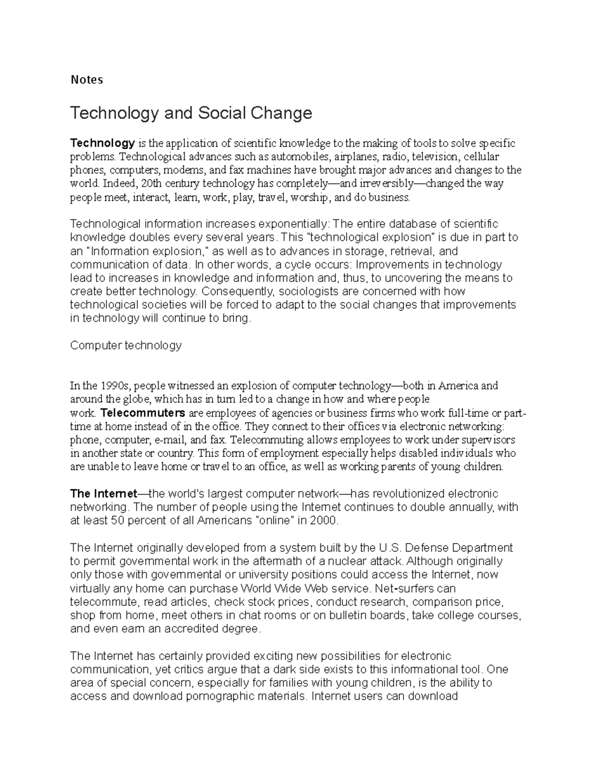 Document 65 - social - Notes Technology and Social Change Technology is ...
