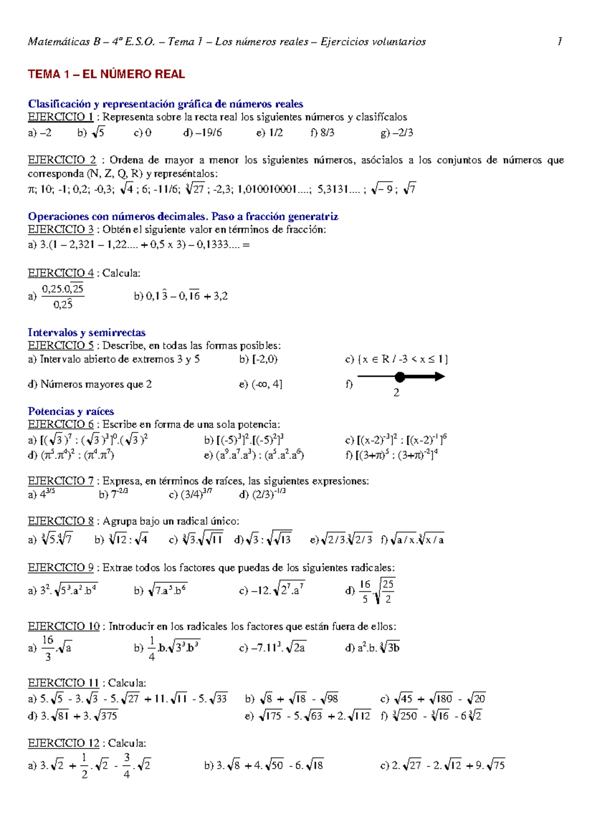 Numeros Reales - ejercicios matematicas eso - Matemáticas B – 4º E.S ...