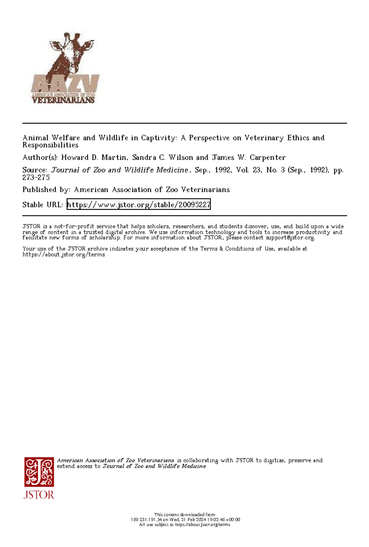 Martin-Animal Welfare Wildlife-1992 - Animal Welfare and Wildlife in ...