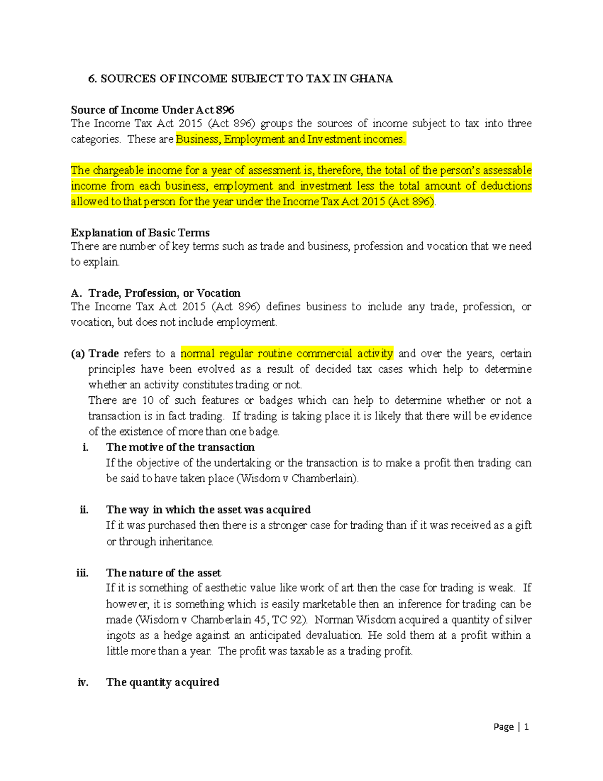 Taxation IN Ghana - Week Two - 6. SOURCES OF INCOME SUBJECT TO TAX IN ...
