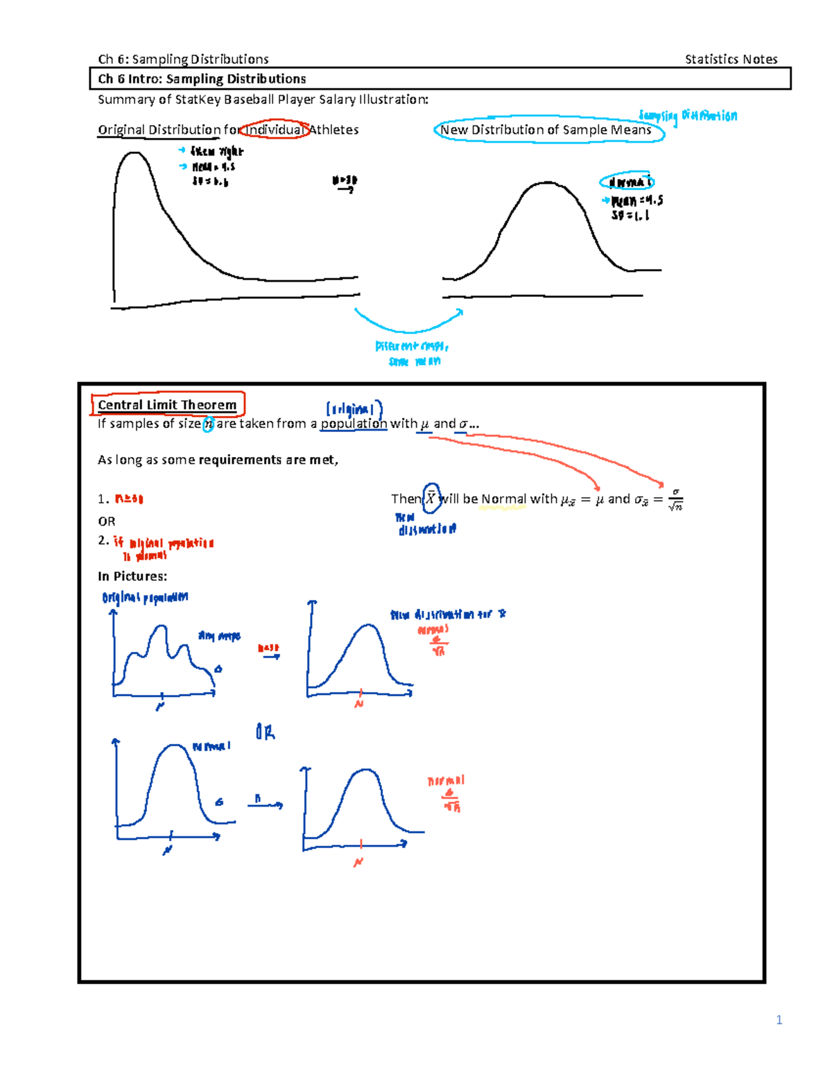 Statistics Notes Chapter 6 - Ch 6 Intro: Sampling Distributions Summary ...