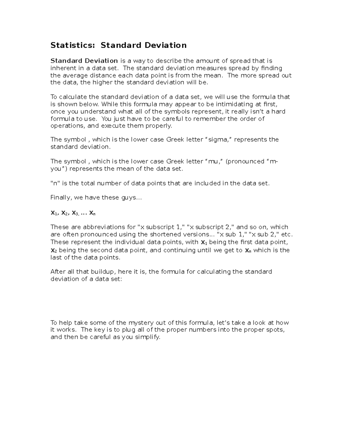 Std dev 123 - notes for exam 1 for math 123 in professor yates course ...