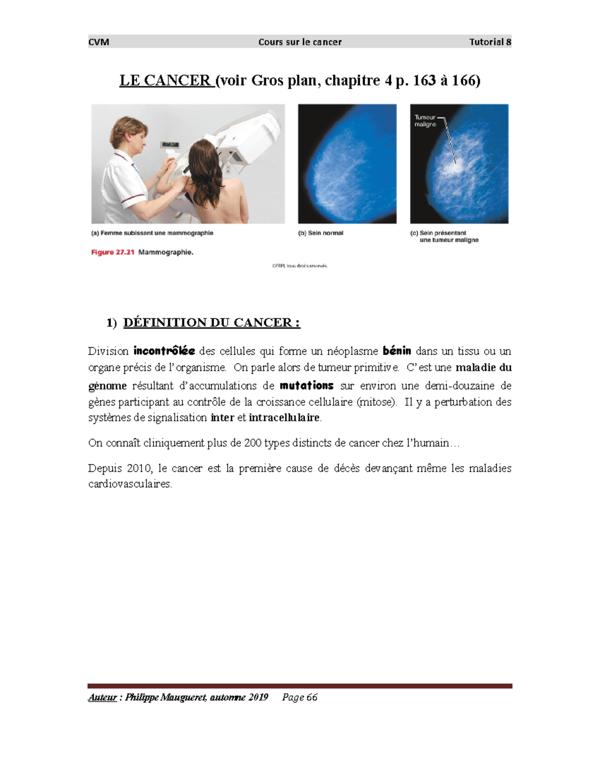 1 - première partie des notes de cours en lien avec le cancer - LE ...