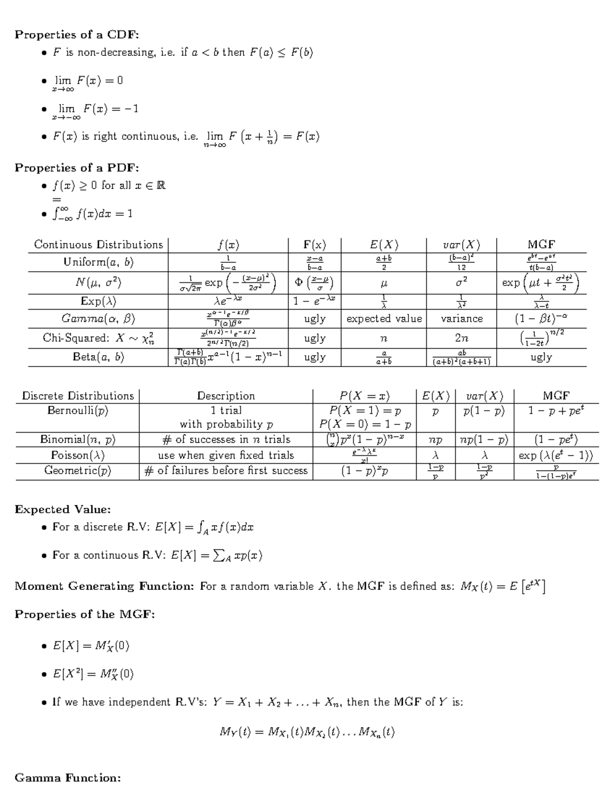 Midterm 1 - based on course materials - Properties of a CDF: F is non ...