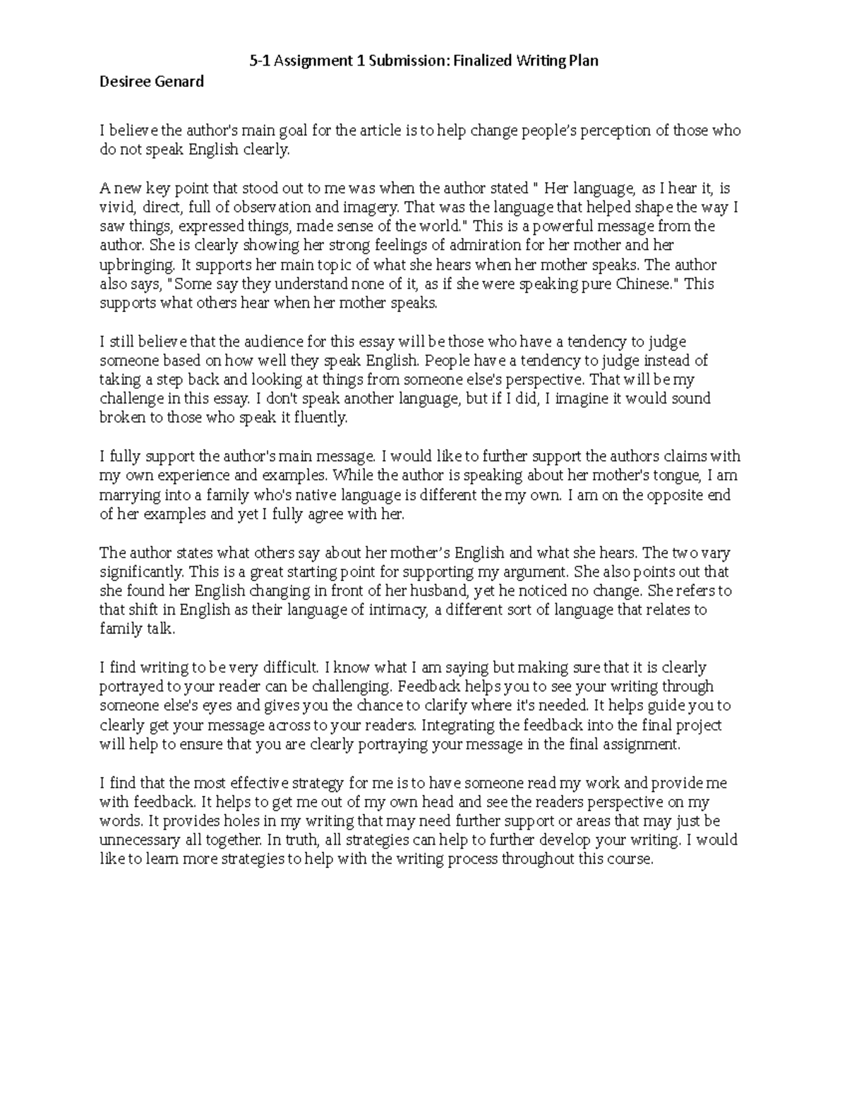 5-1 Assignment 1 Submission- Finalized Writing Plan - A new key point ...