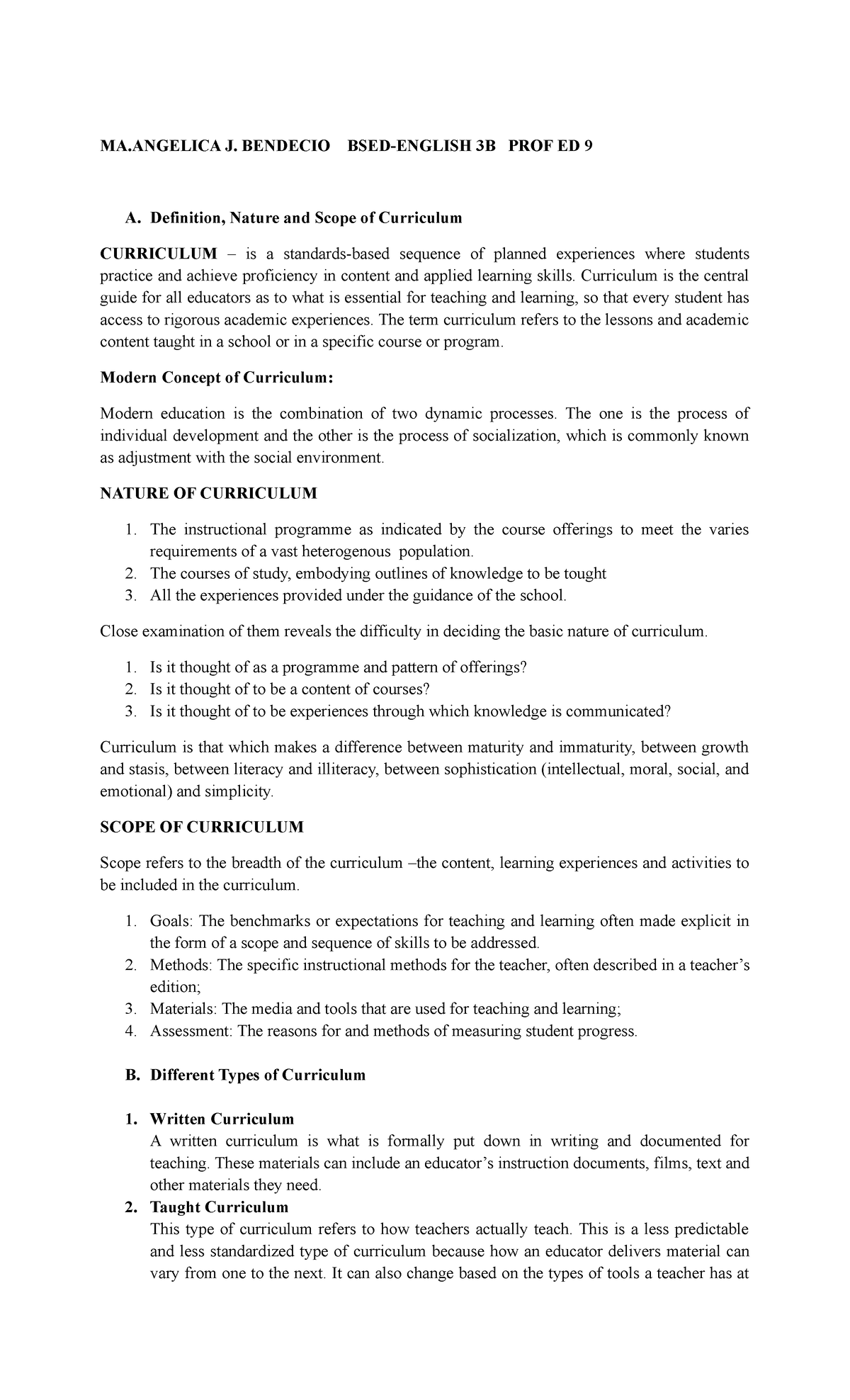 PROF ED 9 - PROF ED 9- THE TEACHER THE SCHOOL CURRICULUM About ...