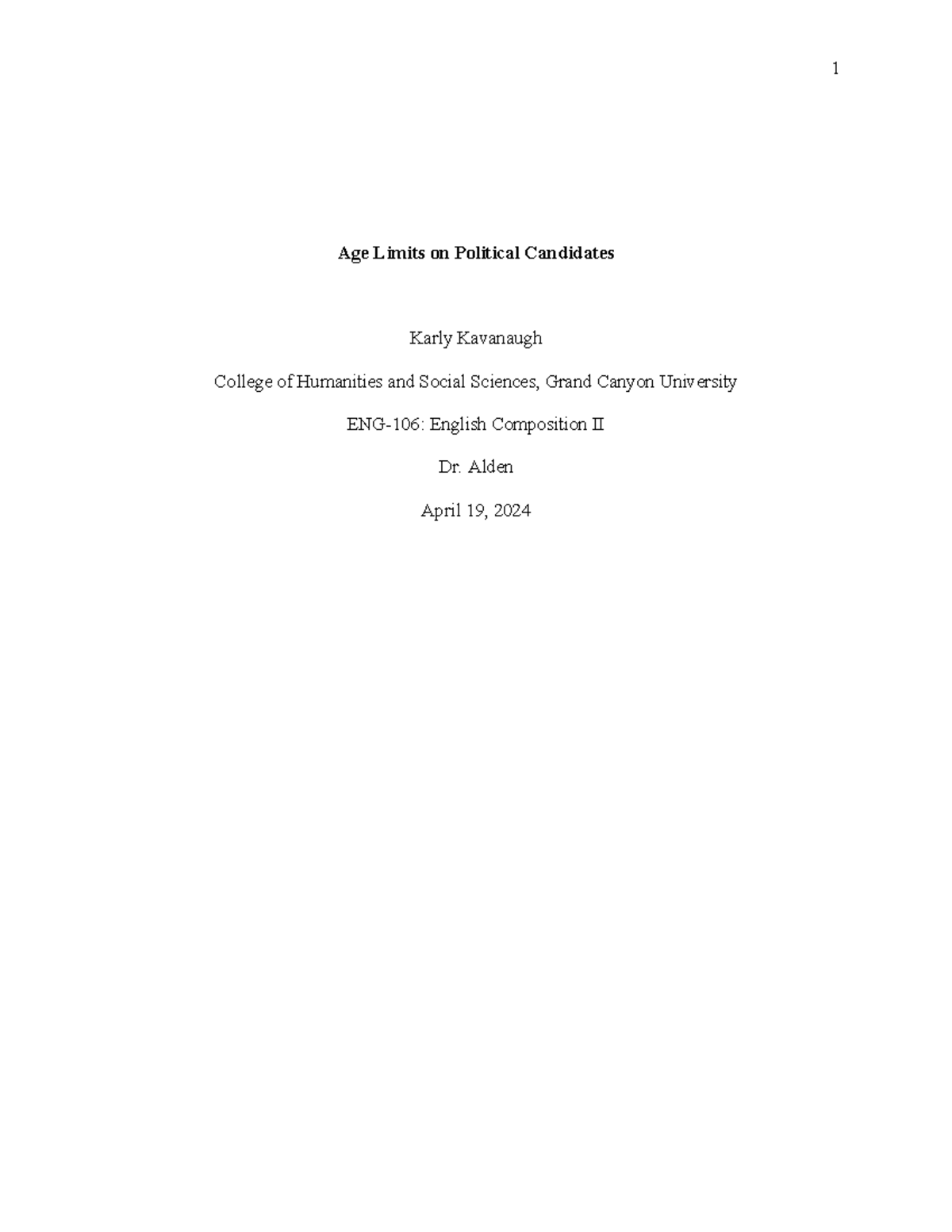 Proposal Essay Final Draft - Age Limits on Political Candidates Karly ...