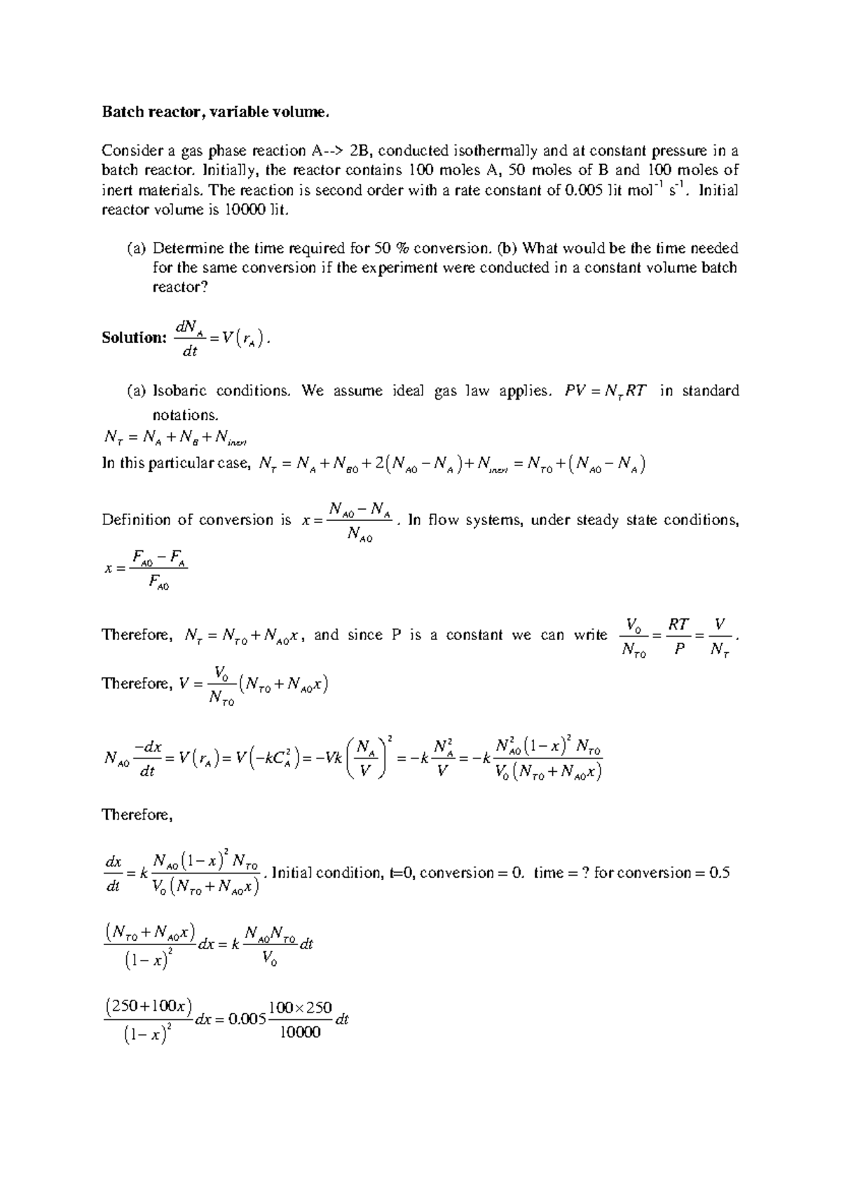 002 - Variable Volume Reactor - Batch reactor, variable volume ...