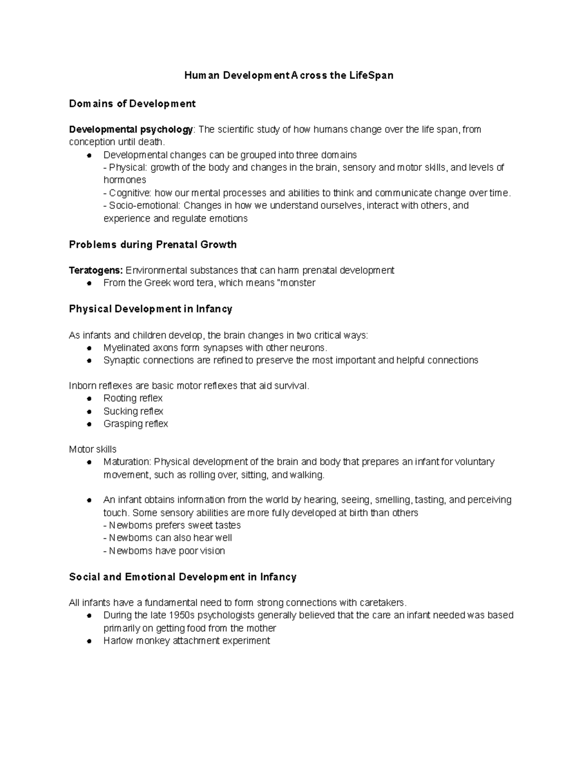 Psychology Lecture 9 - Human Development Across the LifeSpan Domains of ...