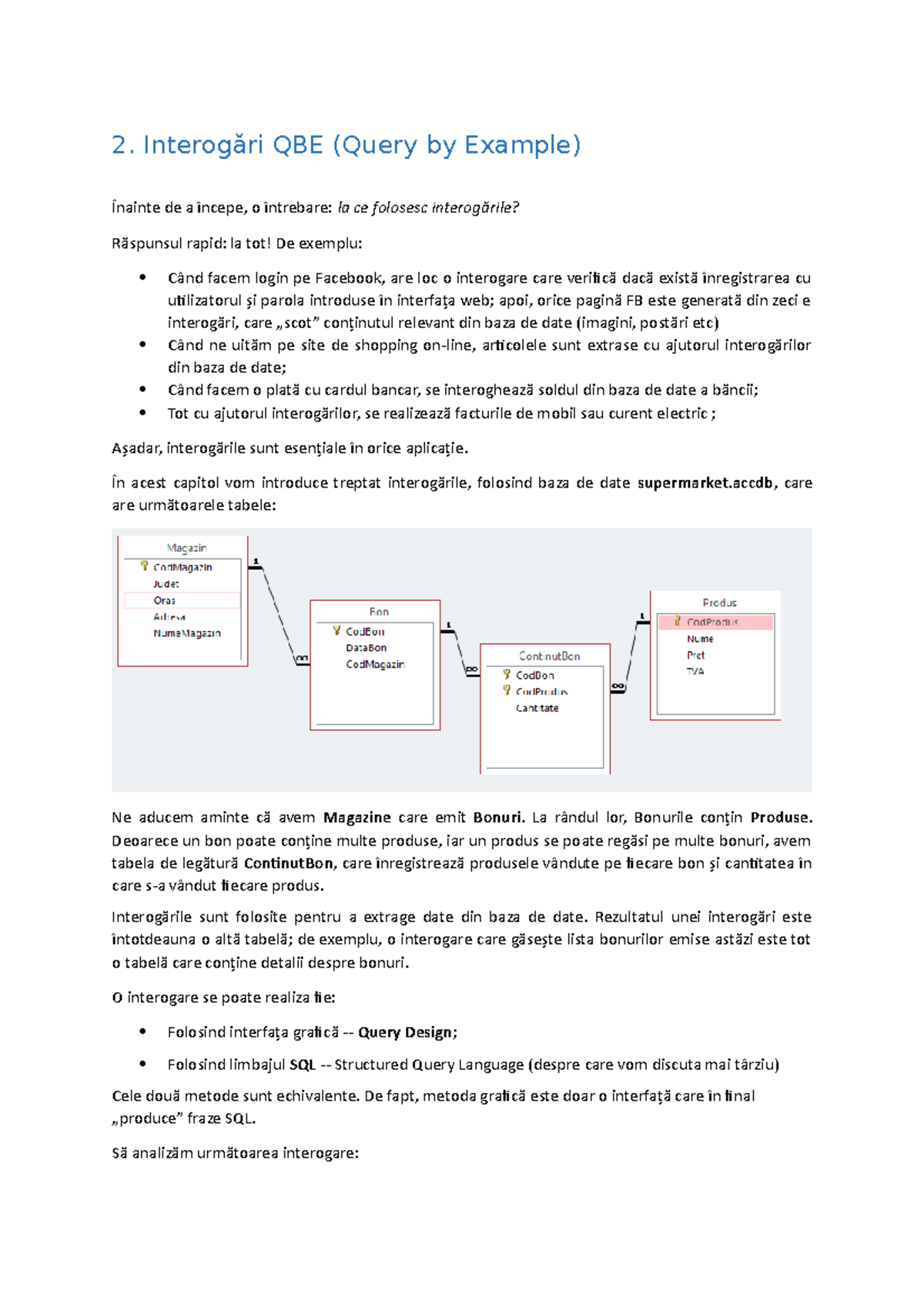 02 - Recapitulare Access - Interogari V01 - 2. Interogări QBE (Query by Example) Înainte de a ...