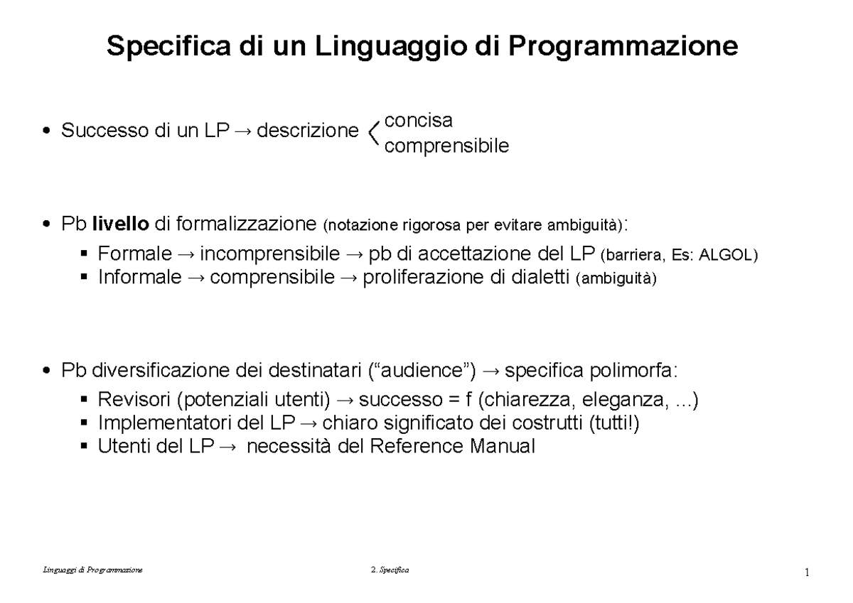 Lp-specifica - Linguaggi - Specifica di un Linguaggio di Programmazione ...