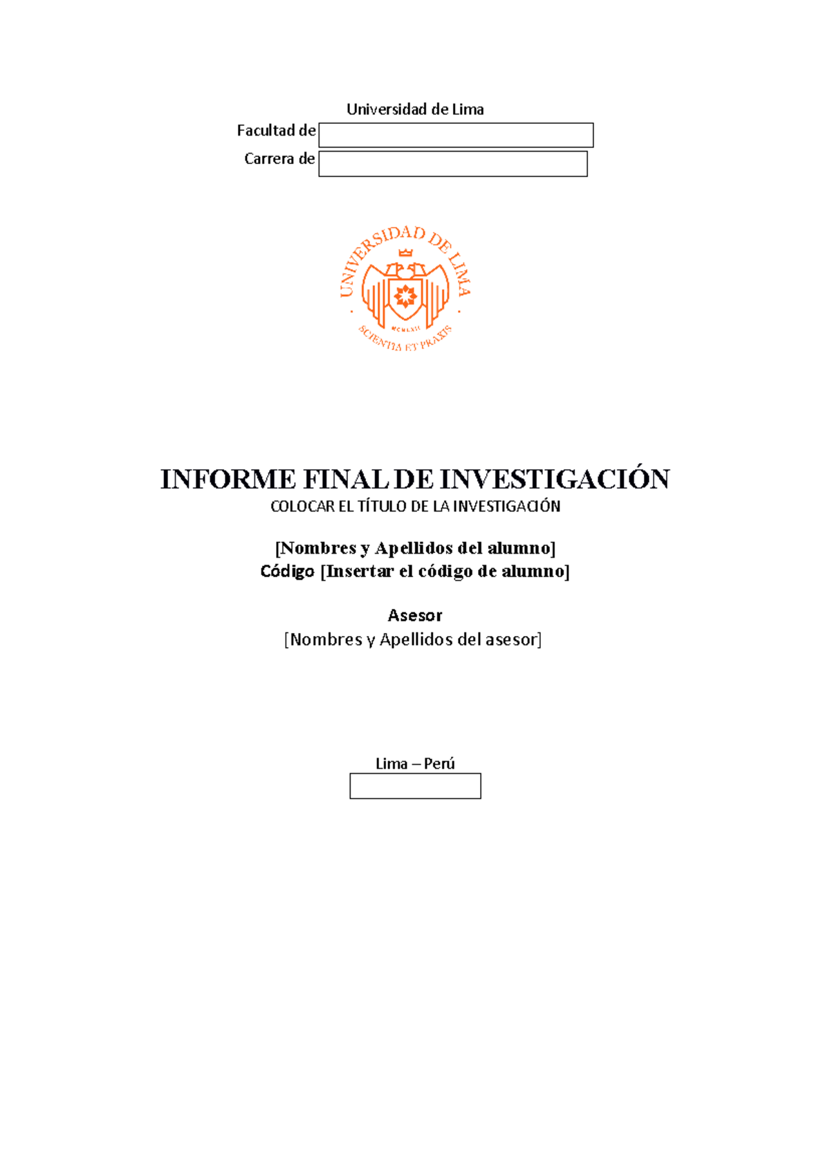 Plantilla Informe Final 1 - Universidad de Lima Facultad de Carrera de ...