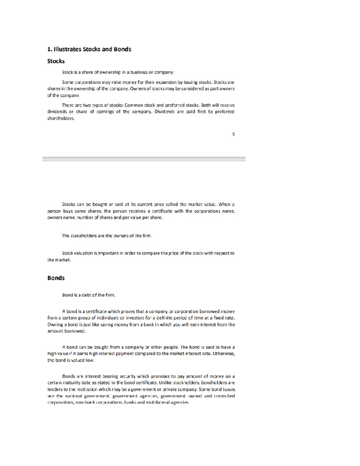 Notes in Mathematics - 1. Illustrates Stocks and Bonds Stocks Stock is ...