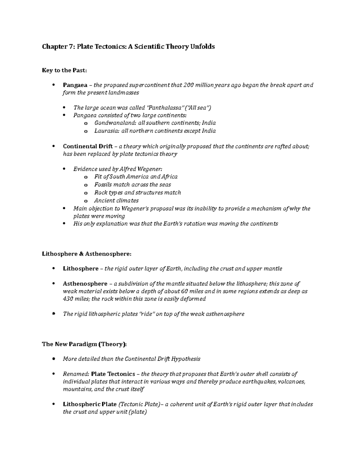 CH 7 Notes - Chapter 7: Plate Tectonics: A Scientific Theory Unfolds ...