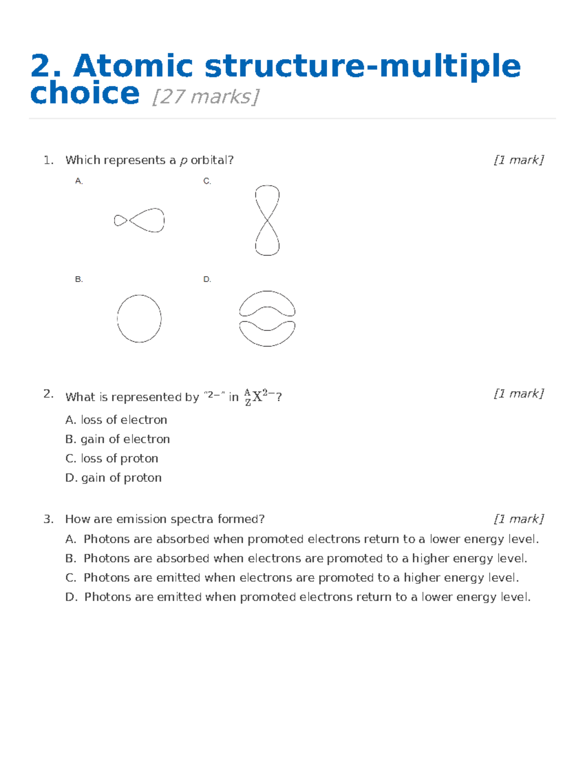 atomic structure multiple choice - 2. Atomic structure-multiple choice [27 marks] 1. Which - Studocu