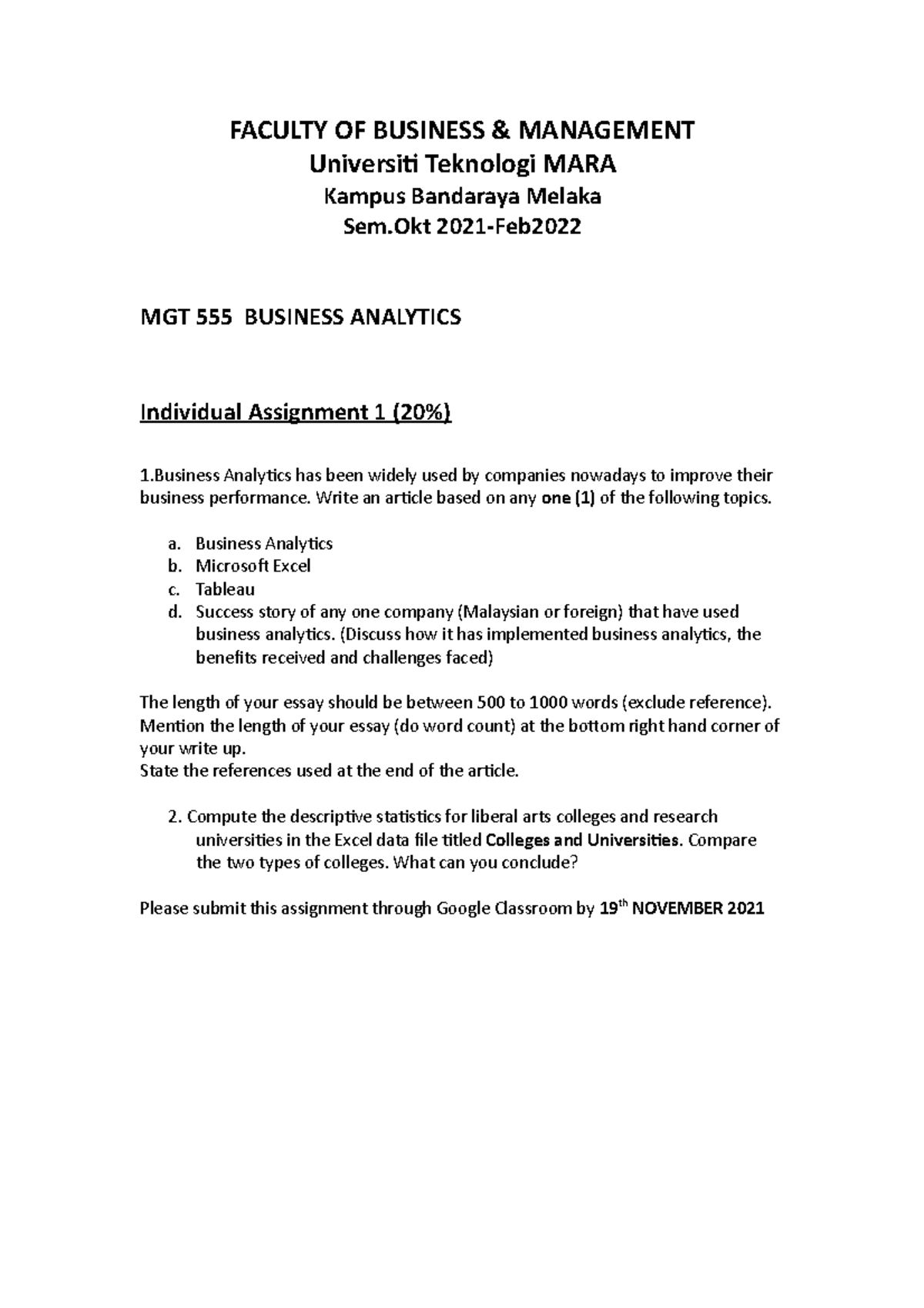 MGT 555 Individual Assignment 1 - FACULTY OF BUSINESS & MANAGEMENT ...