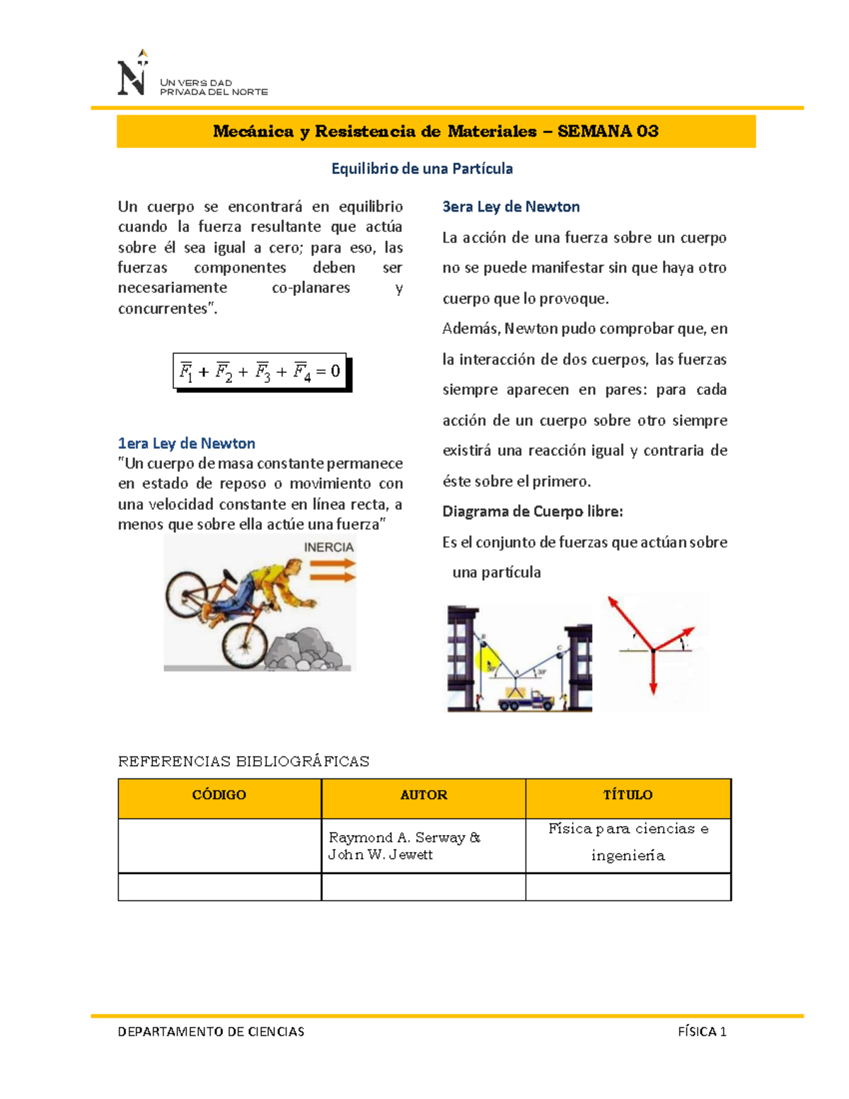 Material Complementario - Equilibrio de una Partícula Un cuerpo se ...