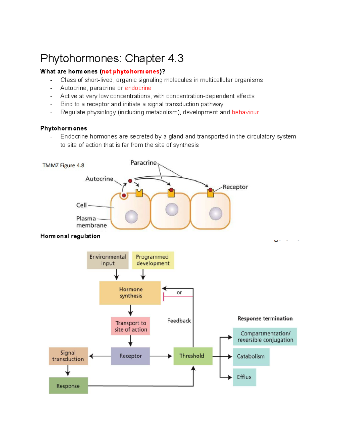 Week 13 - Bio 2601 - Phytohormones: Chapter 4. What are hormones (not ...