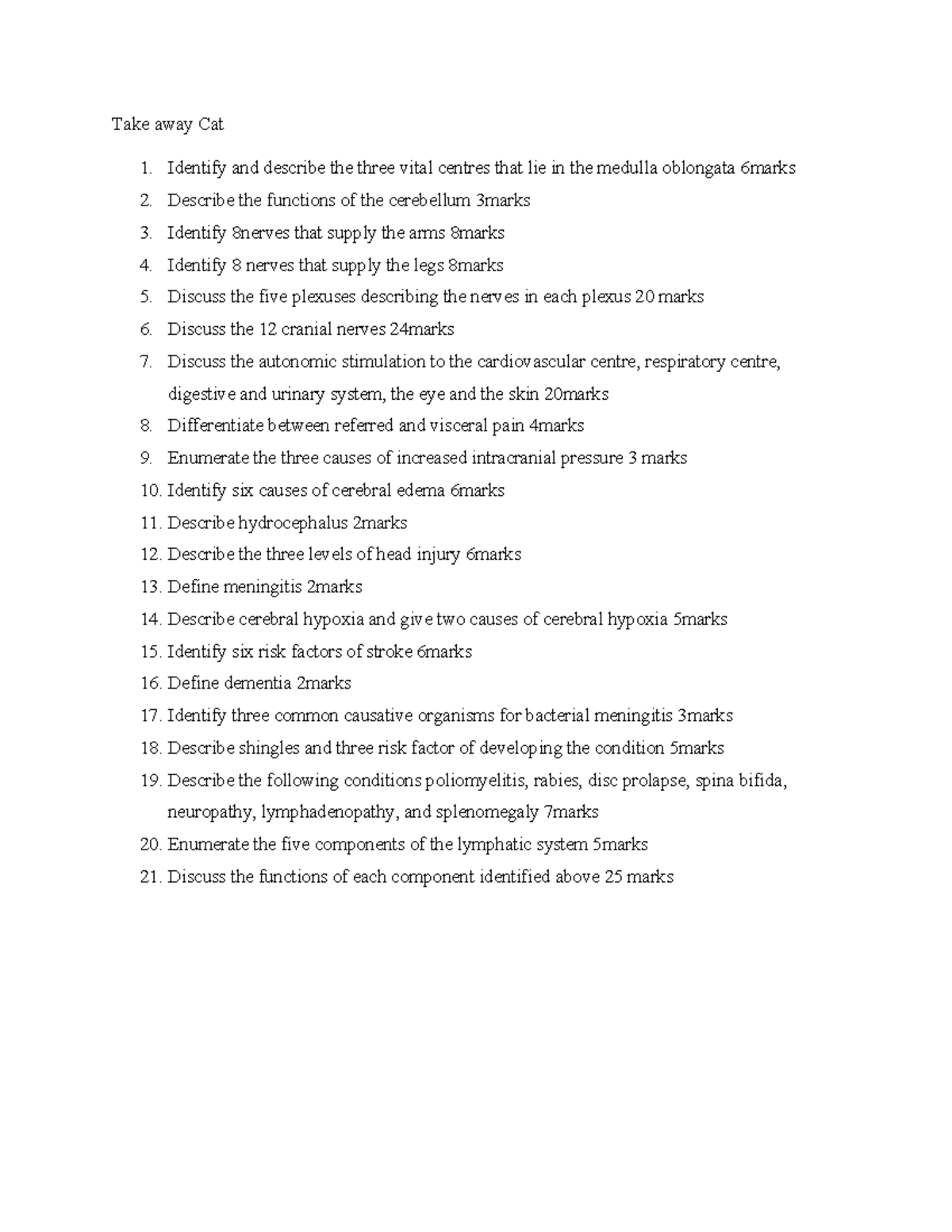 Anatomy 2 Take away Cat CNS Lymphatic System - Take away Cat 1 ...