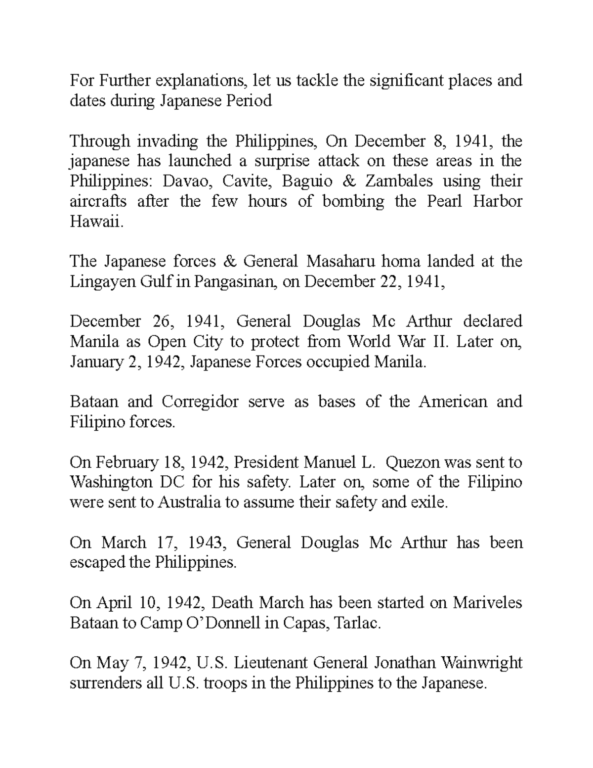 When and Where during Japanese Period - For Further explanations, let ...