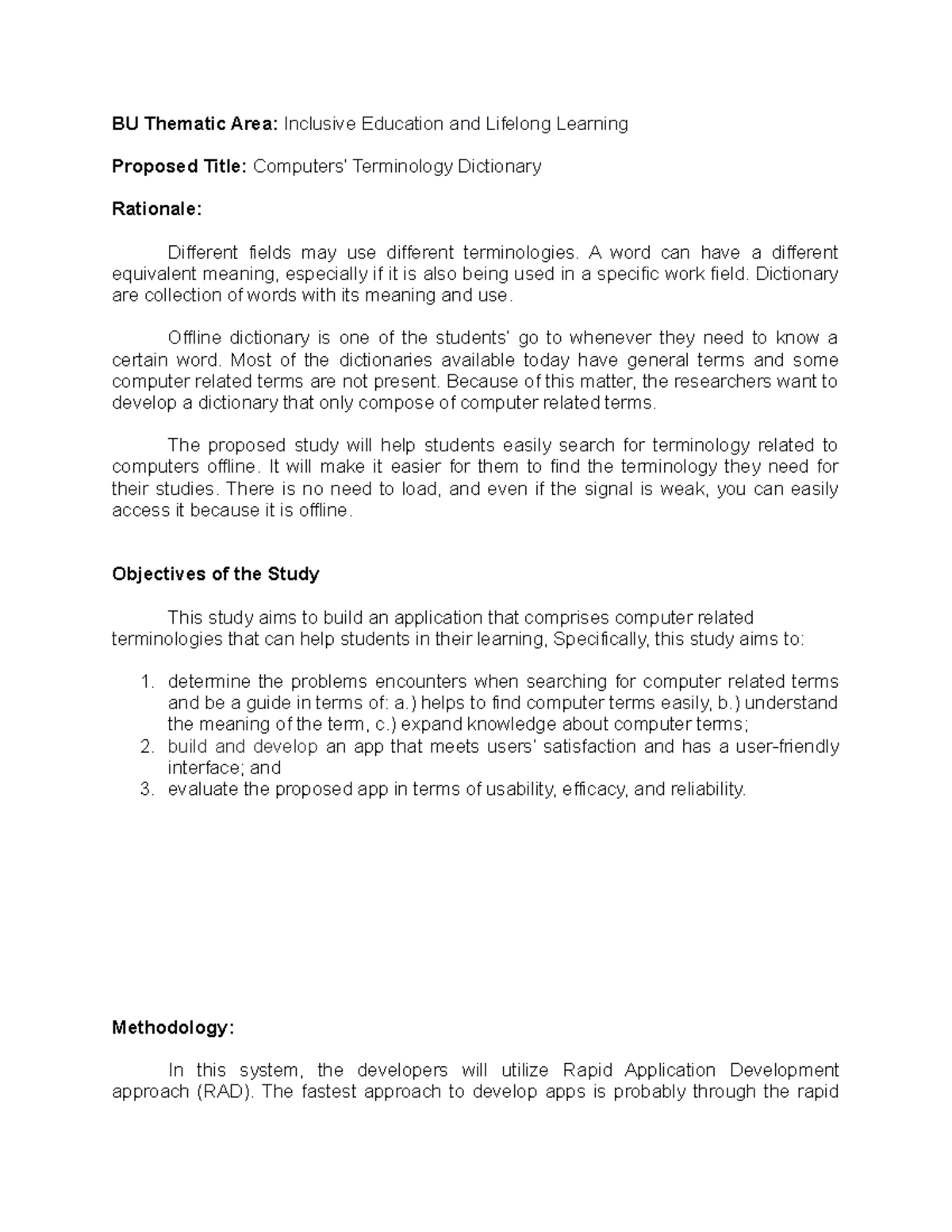 Concept Paper Computer Term E-Dictionary - BU Thematic Area: Inclusive ...