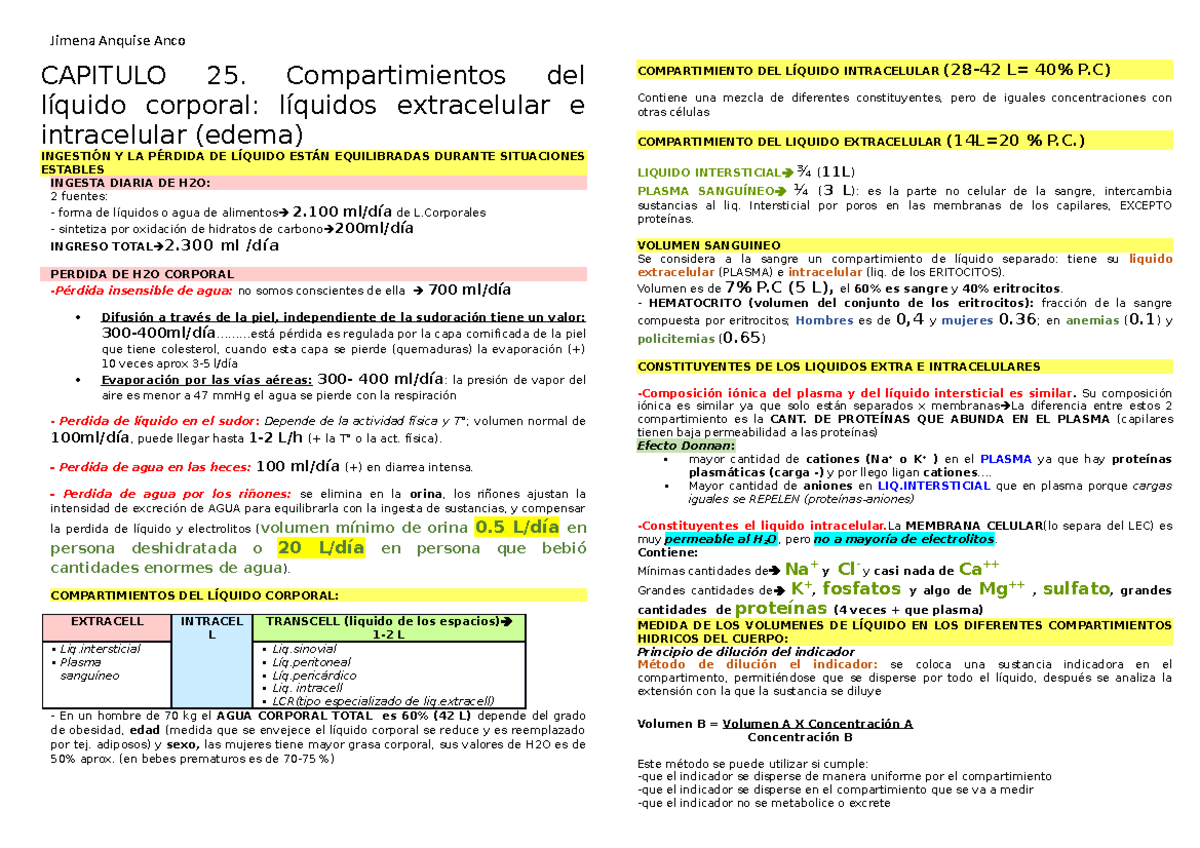 Capítulo 25 - RESUMEN - CAPITULO 25. Compartimientos del líquido corporal: líquidos extracelular ...