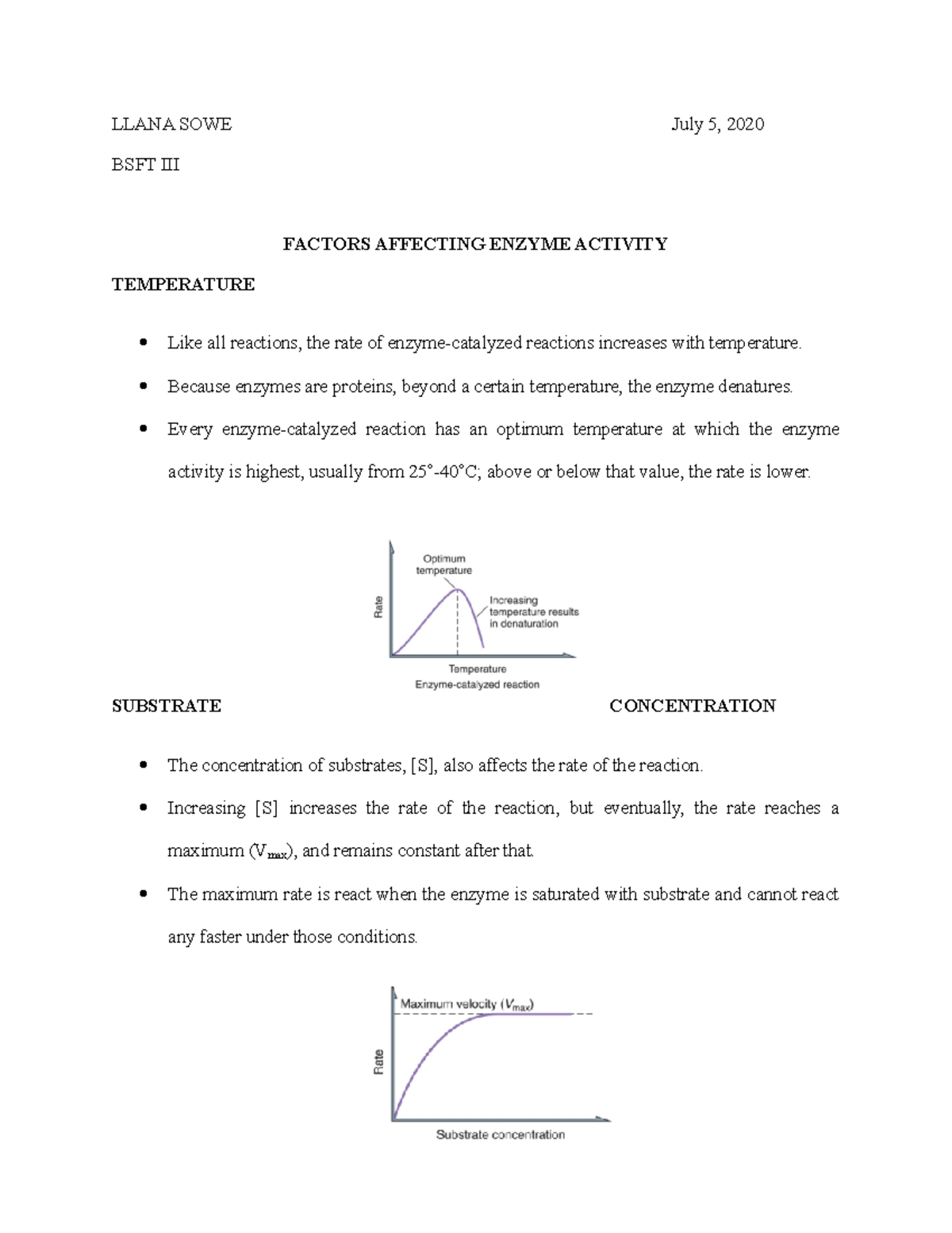 Factors affecting Enzyme Activity - LLANA SOWE July 5, 2020 BSFT III ...