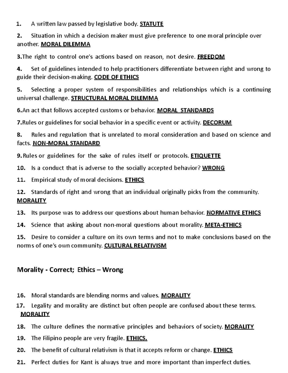 Activity - GED 107 - A written law passed by legislative body. STATUTE ...