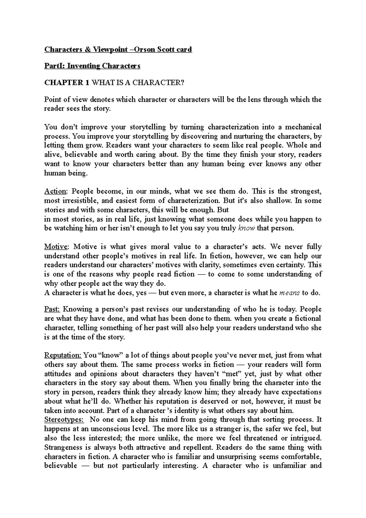 Characters& Viewpoint - Characters & Viewpoint –Orson Scott card PartI ...