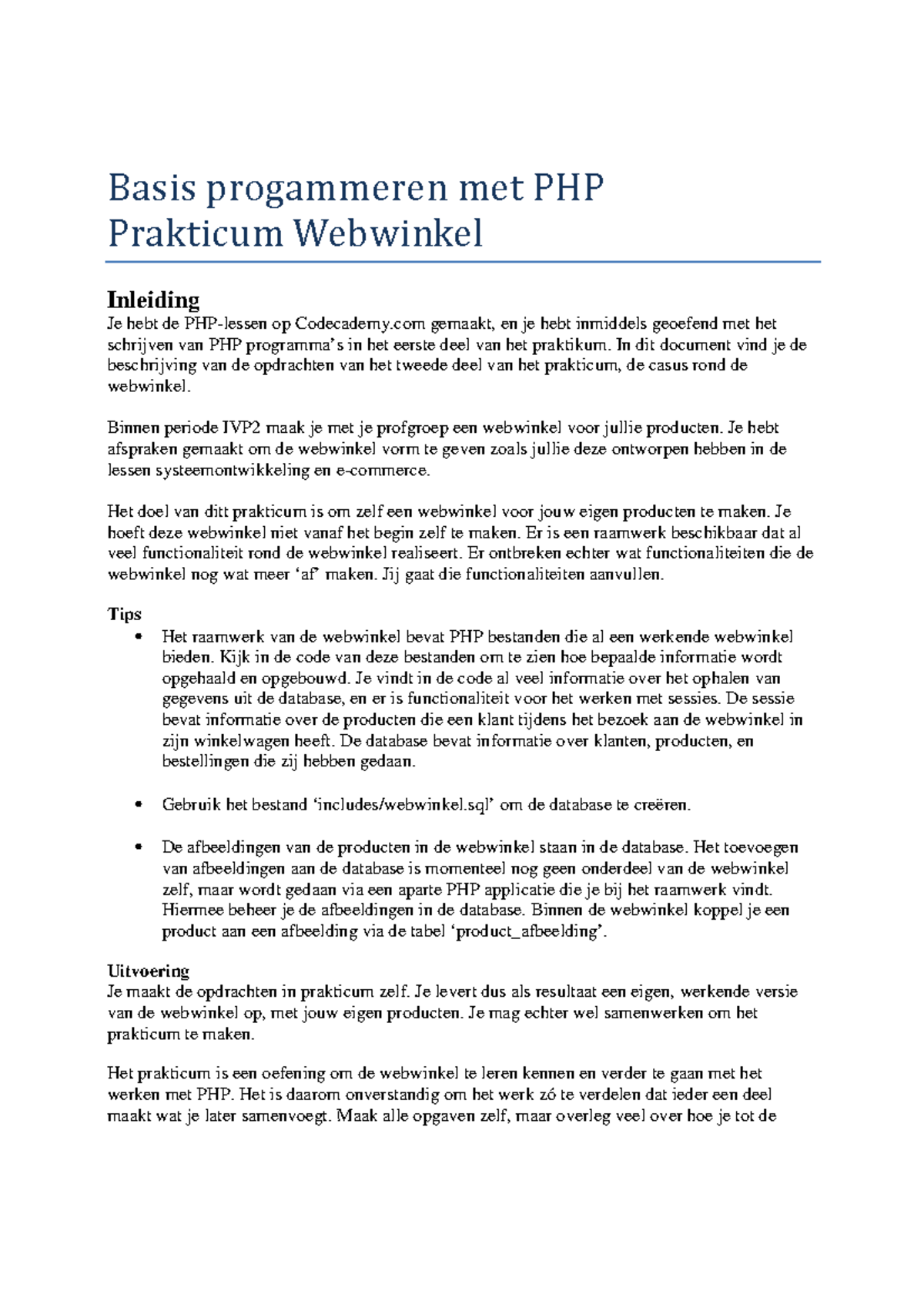 Basis programmeren met PHP - Basis progammeren met PHP Prakticum ...