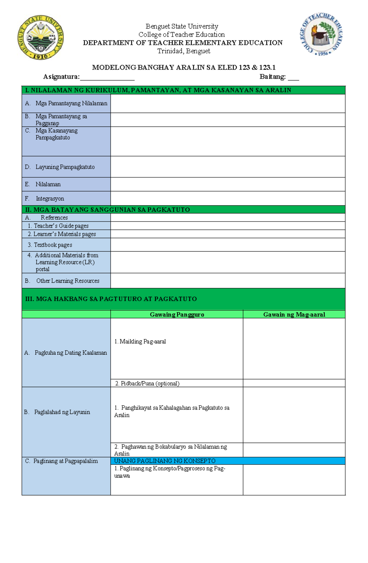 Detailed Lesson PLAN 123 matatag - Benguet State University College of ...