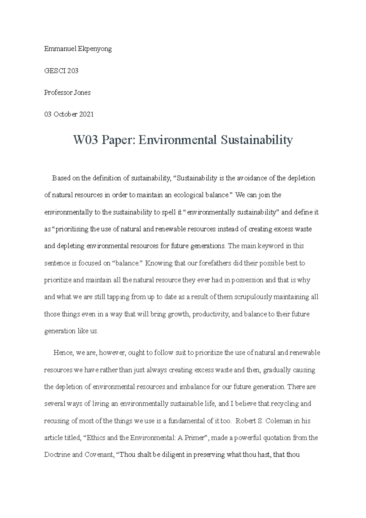 Emmanuel-W03 Paper- Environmental Sustainability - Emmanuel Ekpenyong ...