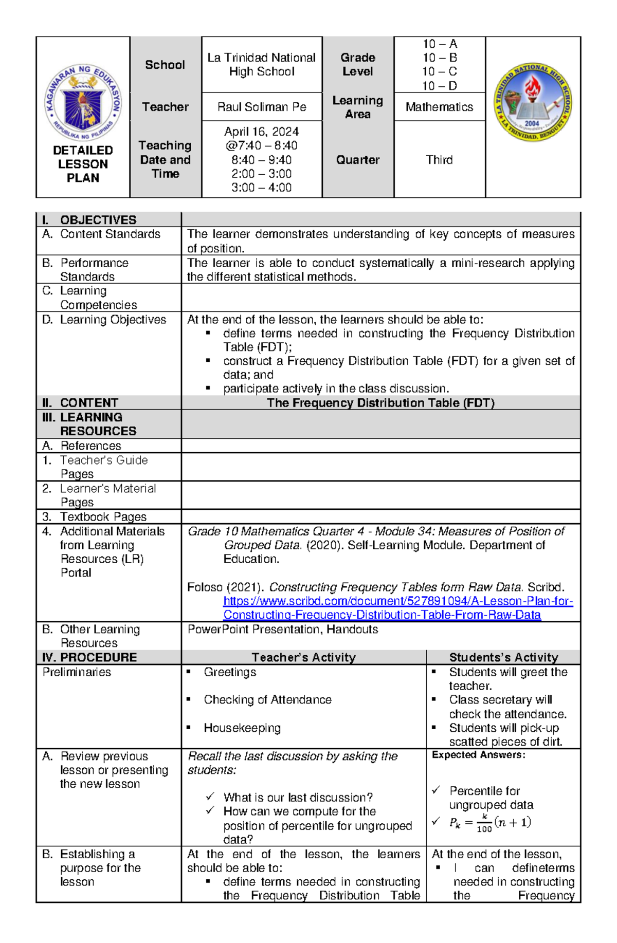 4-17-24(FDT) - DETAILED LESSON PLAN School La Trinidad National High ...